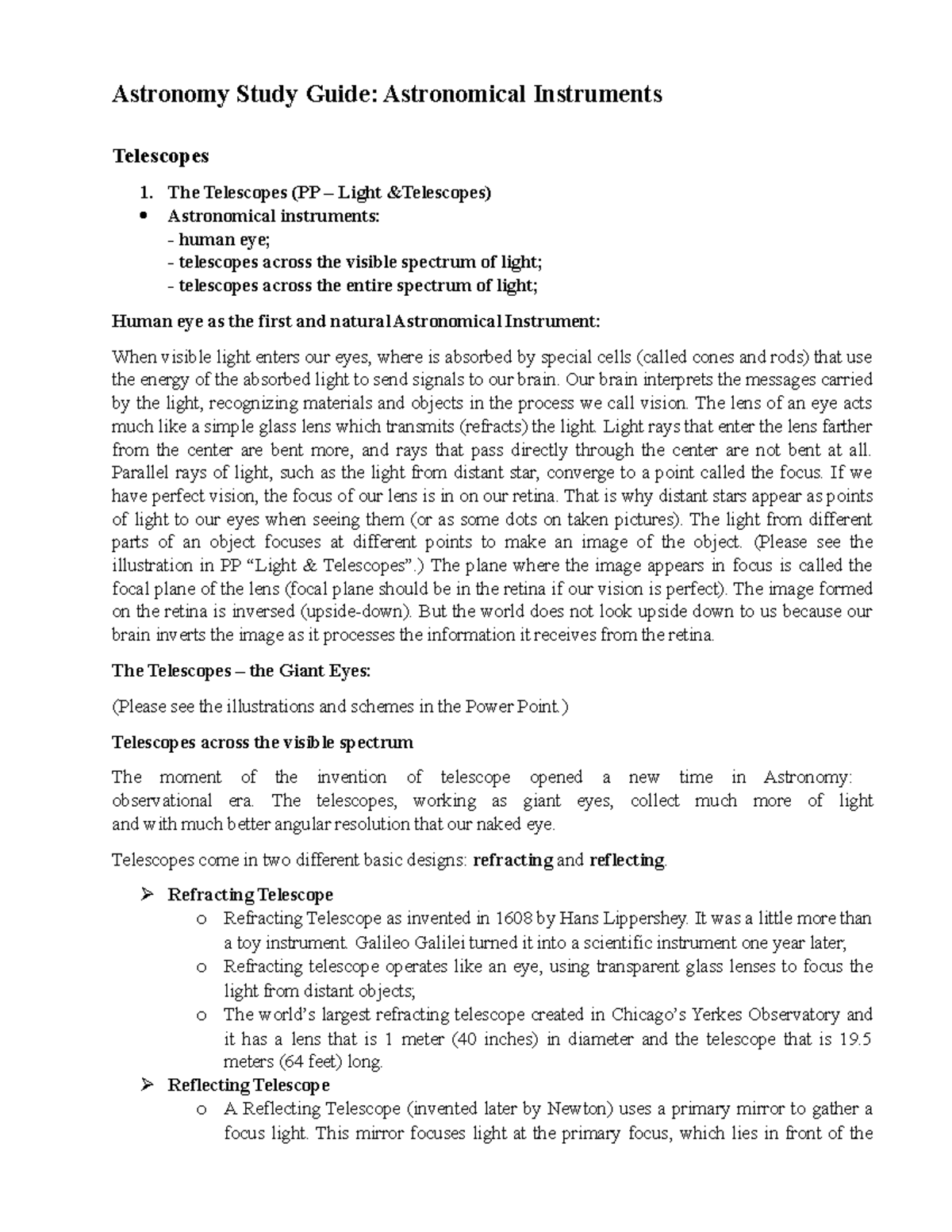 Study Guide Astro I Telescopes - Astronomy Study Guide: Astronomical ...