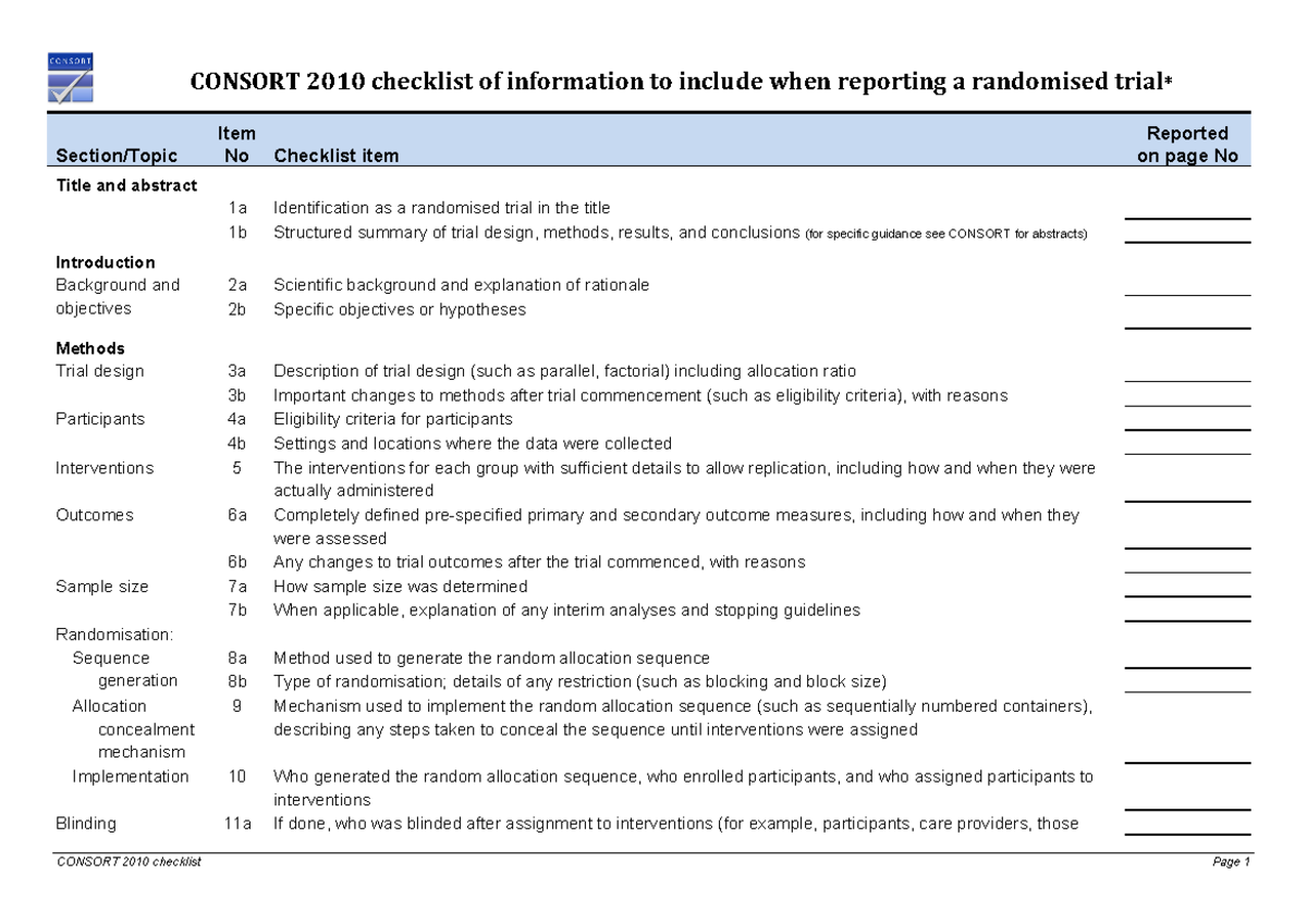 Consort 2010 Checklist - CONSORT 2010 checklist Page 1 CONSORT 2010 ...