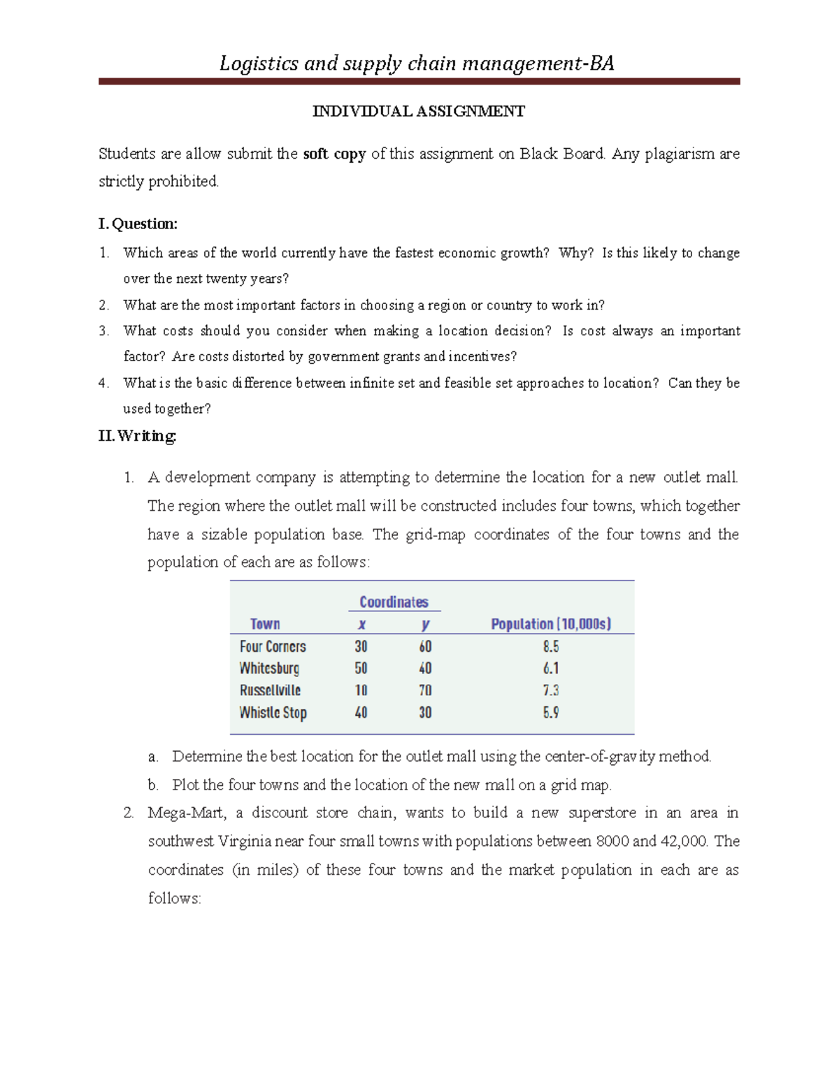 Assigment 1 - Facility locating - Logistics and supply chain management ...