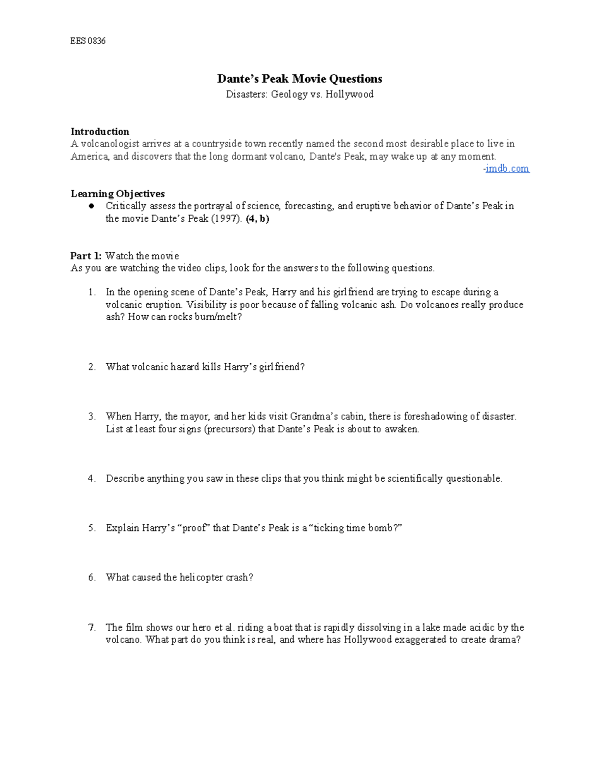 MQ Dante's Peak - Week 6 - EES 0836 Dante’s Peak Movie Questions ...