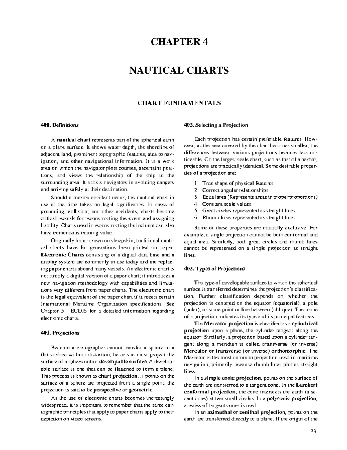 Chapter 4- Nautical Charts - 33 CHAPTER 4 NAUTICAL CHARTS CHART ...