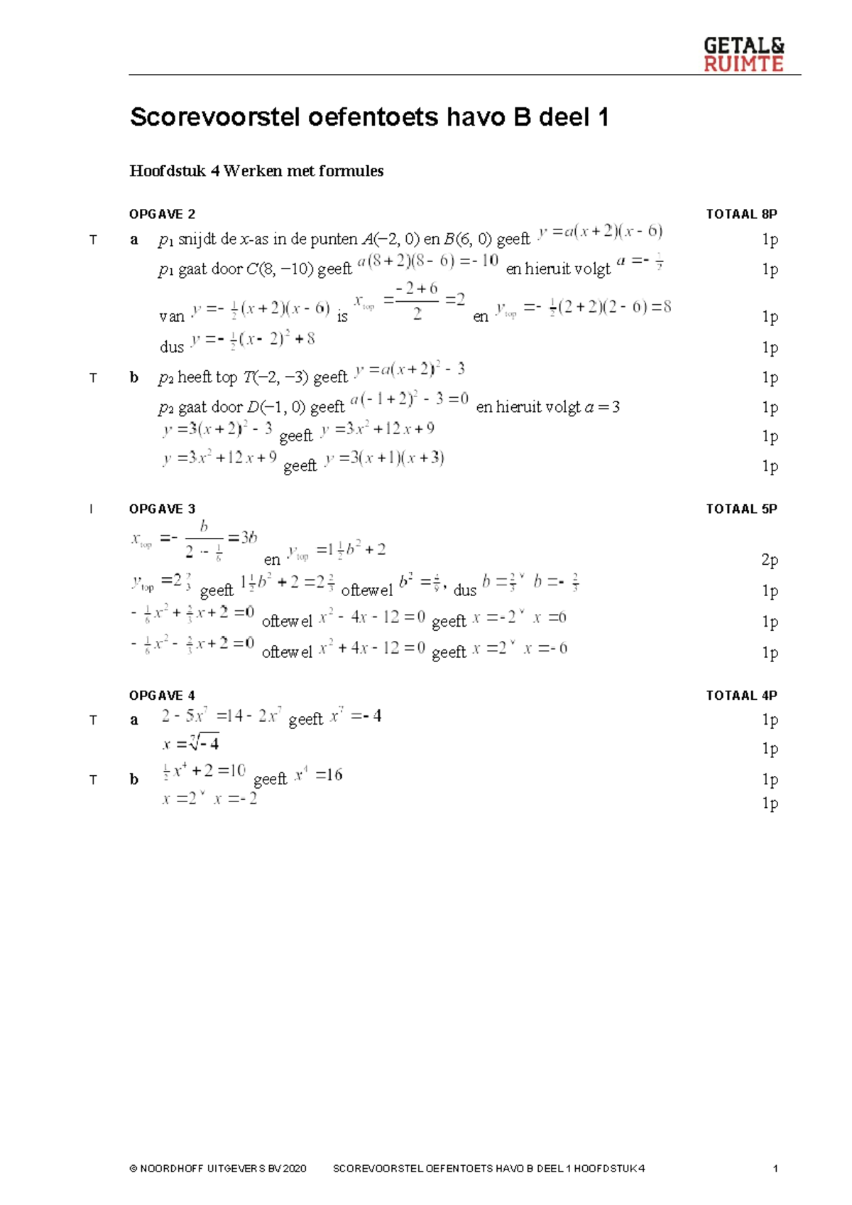 GR12 HB1 H04 Oefentoets scorevoorstel - Scorevoorstel oefentoets havo B deel 1 Hoofdstuk 4 ...