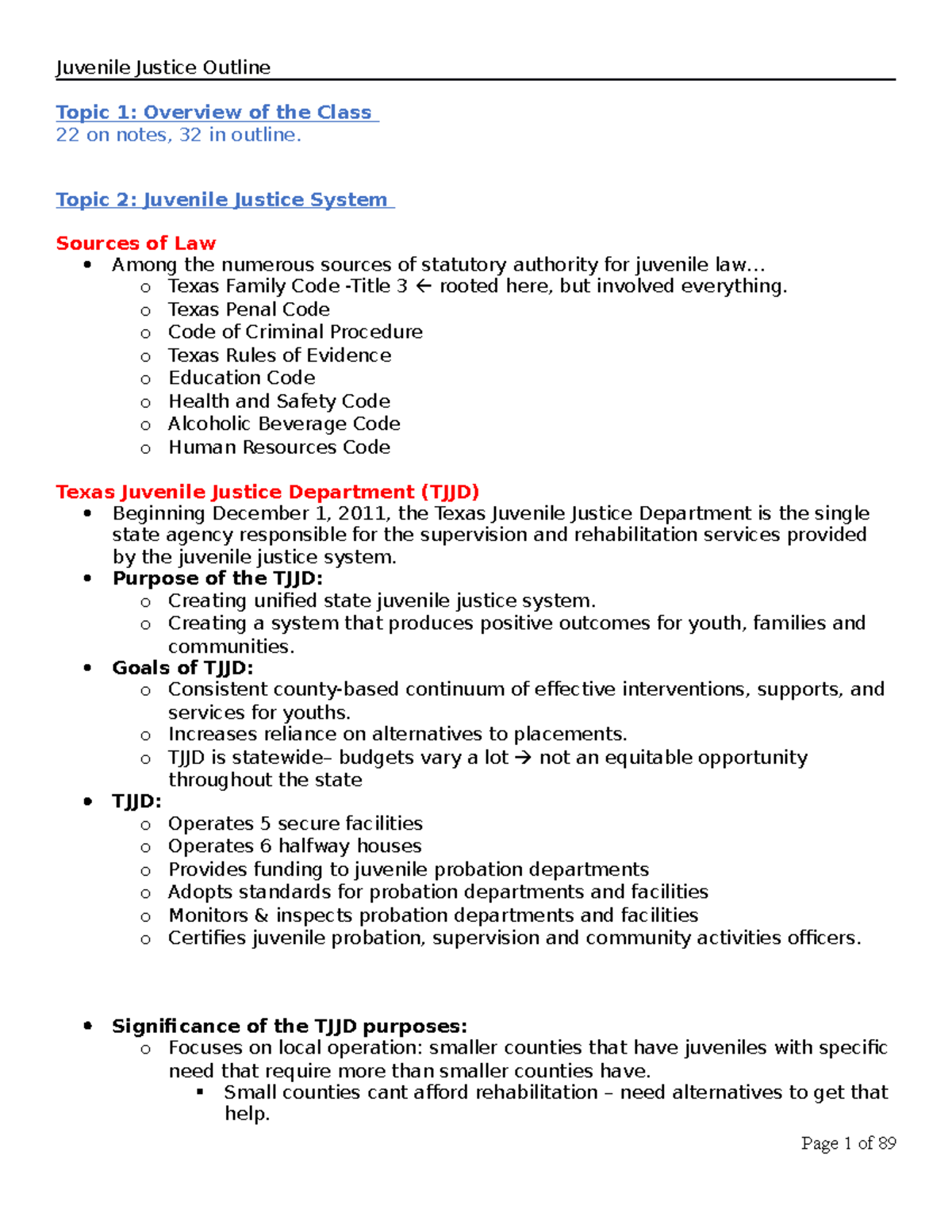 Juvenile Justice Outline 2 - Juvenile Justice Outline Topic 1: Overview ...