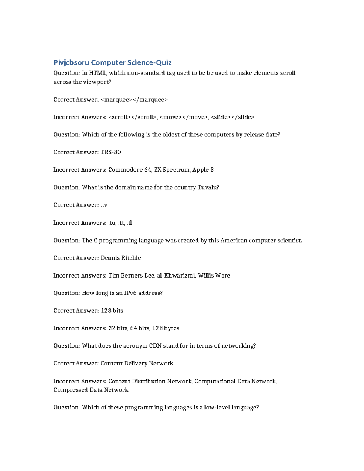 Pivjcbsoru Computer Science-Quiz - Pivjcbsoru Computer Science-Quiz ...