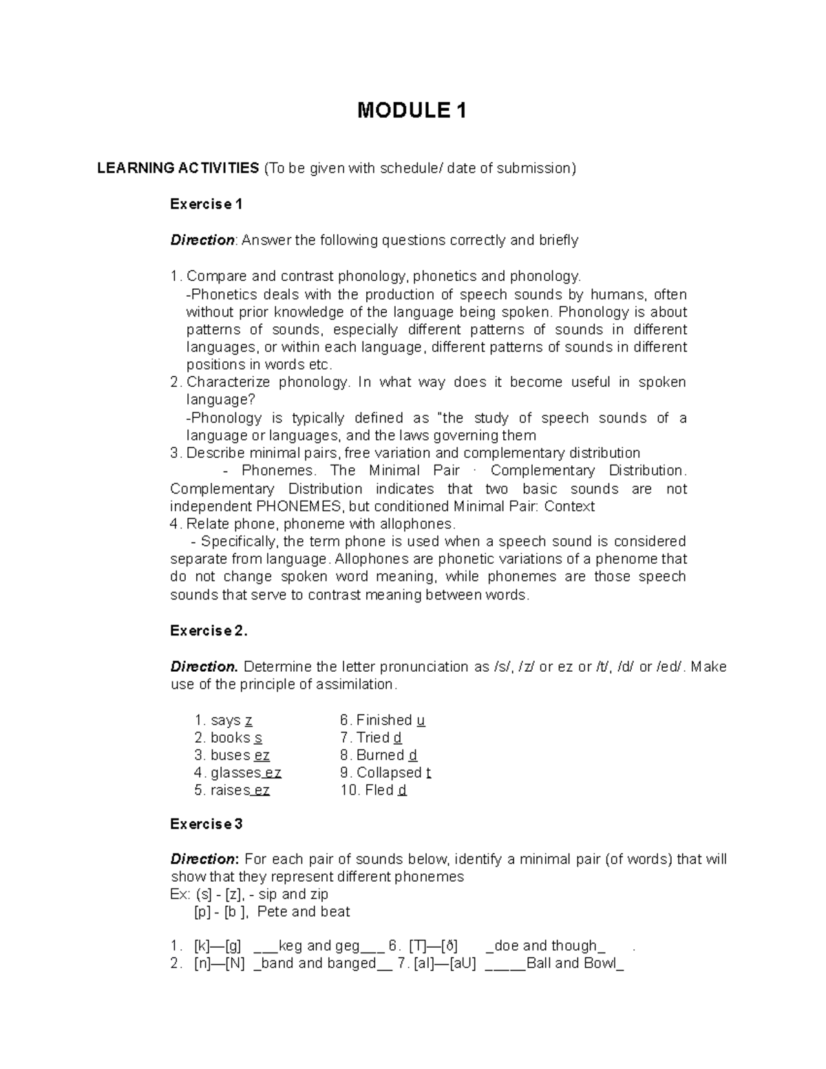 Phonology and Morphonology Answersheet - MODULE 1 LEARNING ACTIVITIES ...