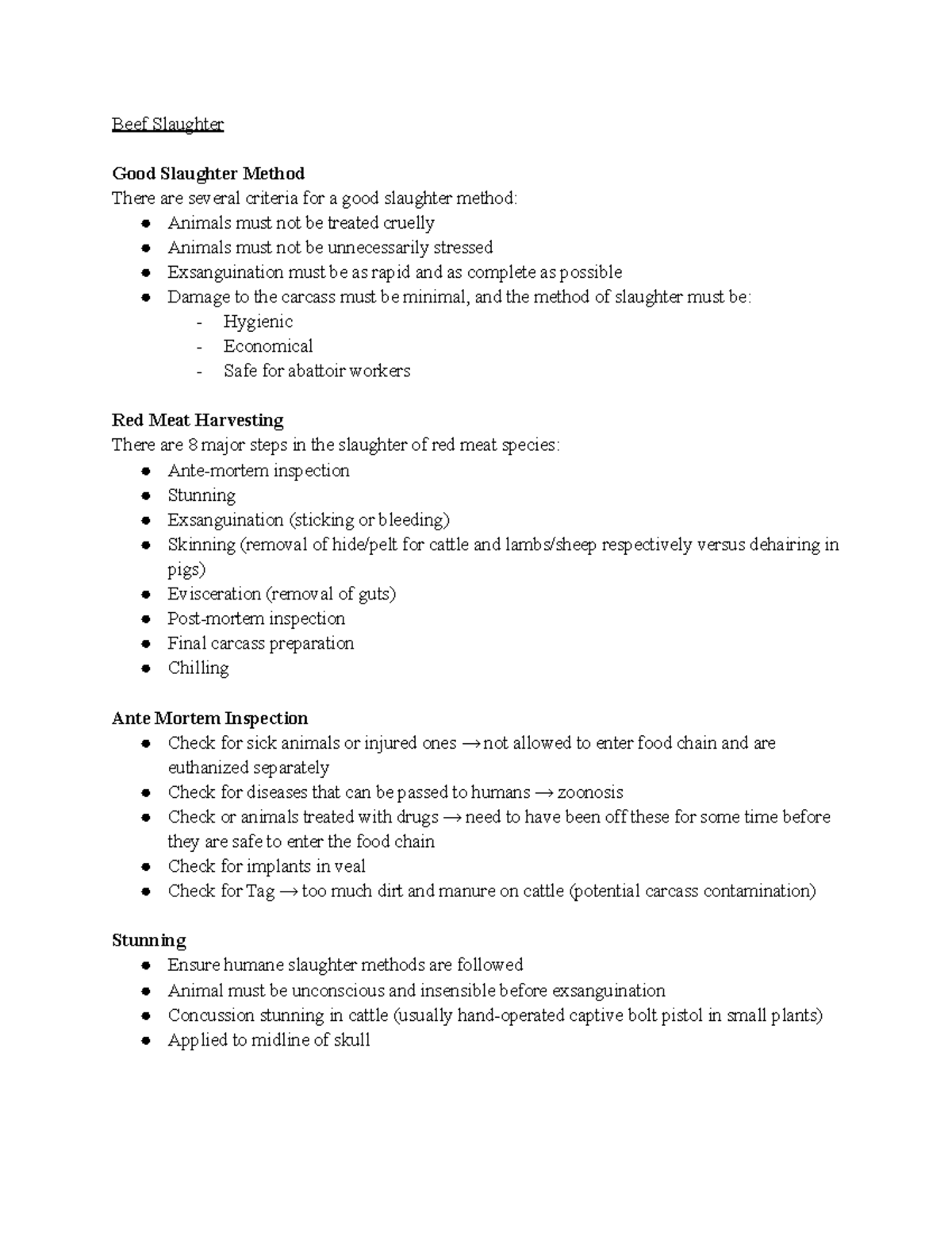 ANSC 2340 Beef, Pig, and Sheep Slaughter notes - Beef Slaughter Good ...