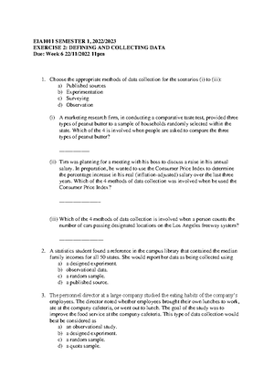 Assignment SIX1016 - SIX1016 Statistics Assignment 1 Answer all questions. You may use Excel or ...