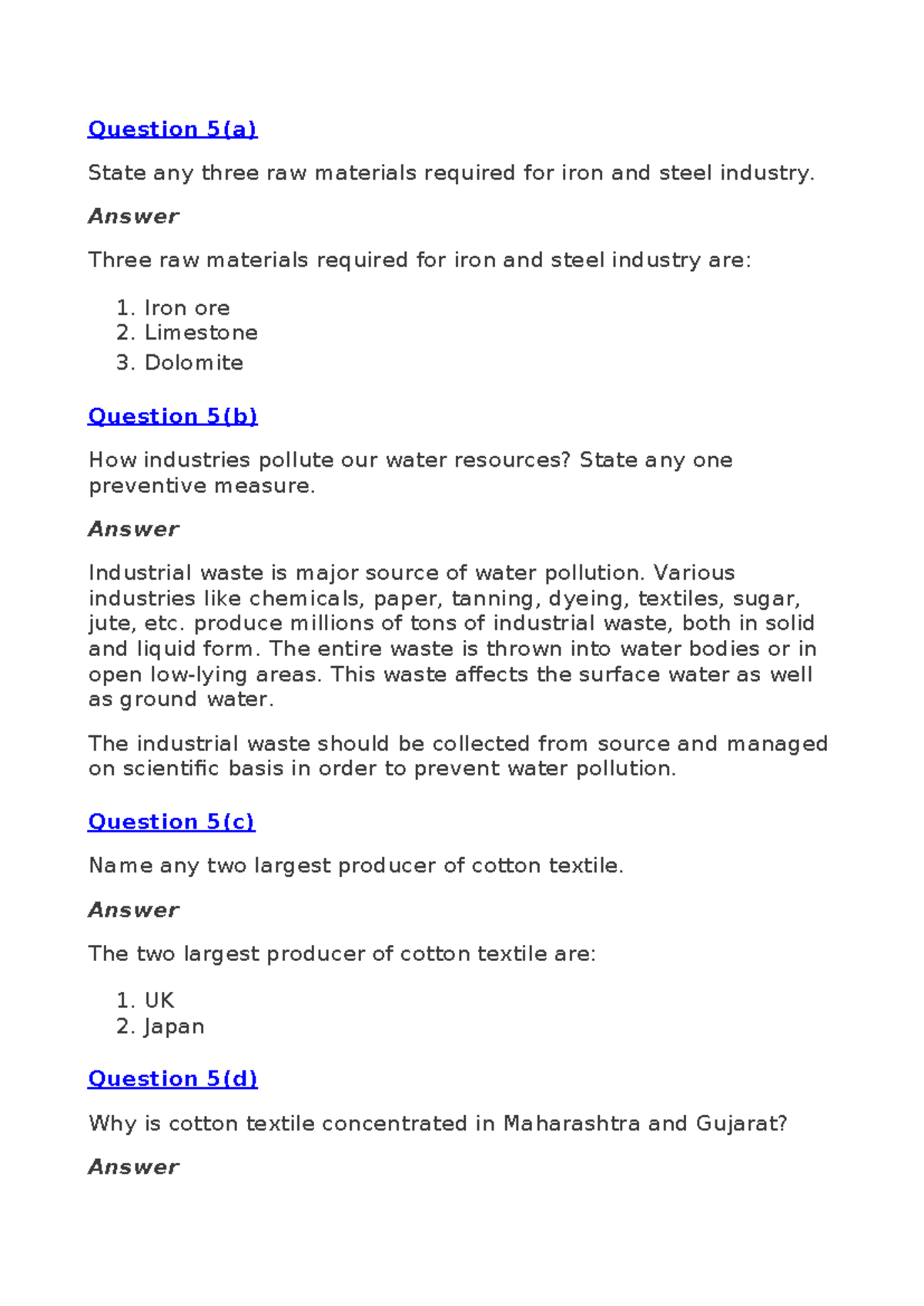 Ch5 - ok to read - Question 5(a) State any three raw materials required ...