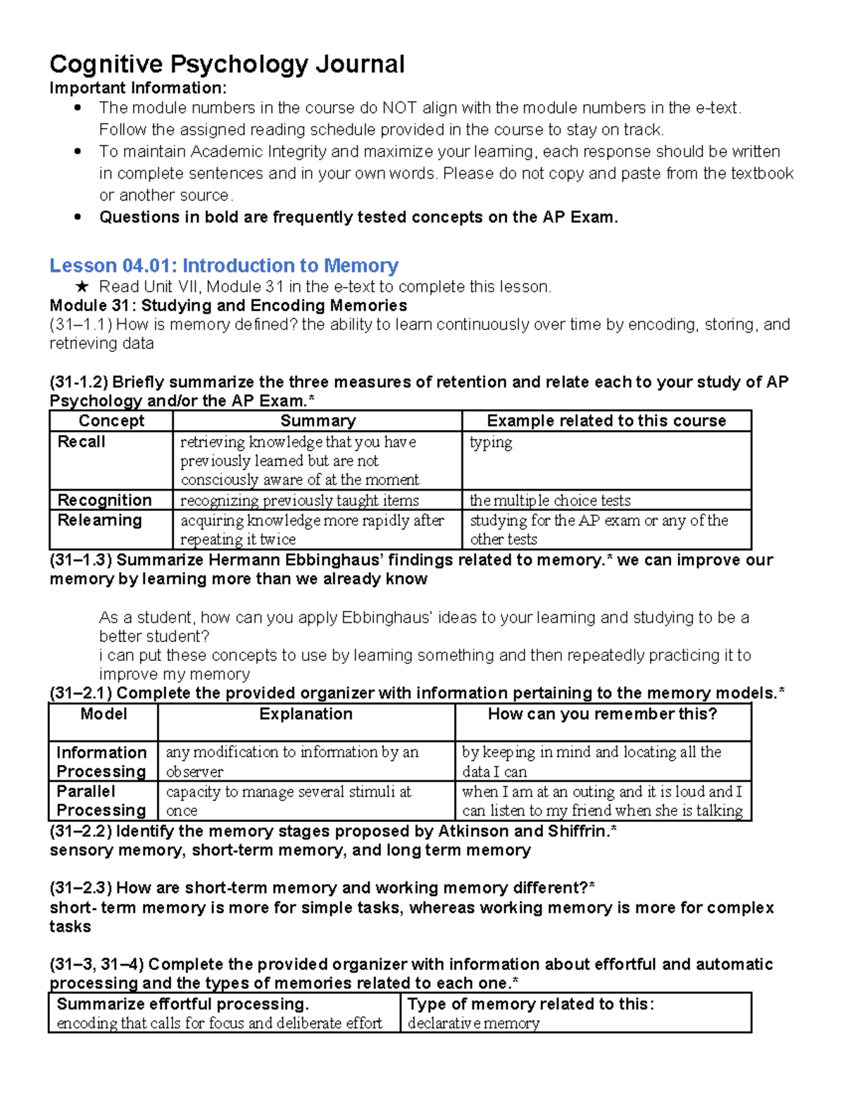 Cognitive psychology journal-1 - Cognitive Psychology Journal Important ...