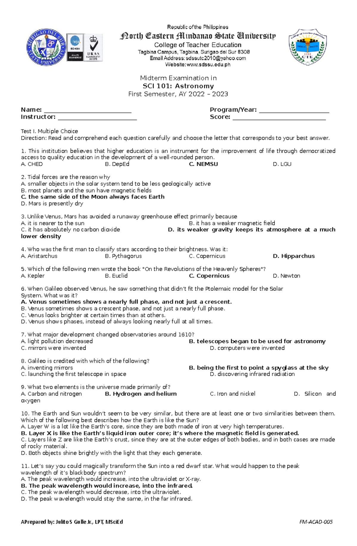 AMidterm Examination - Multiple Choice Direction: Read and comprehend ...