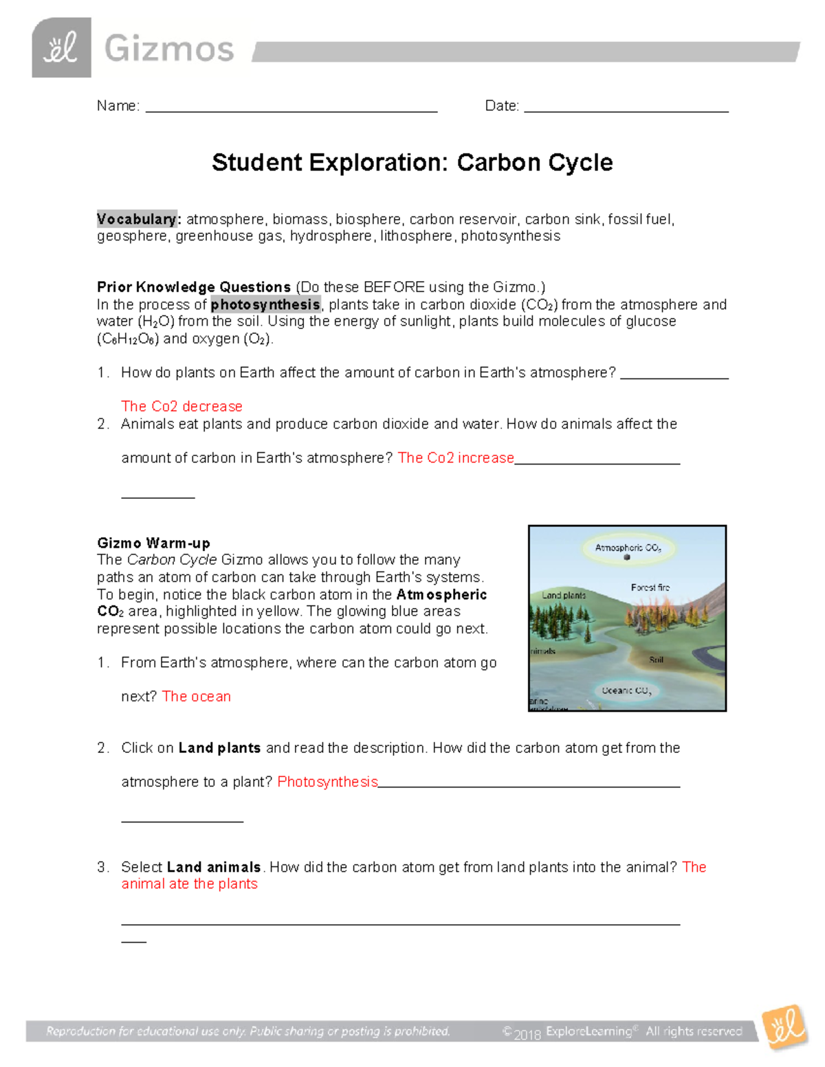 Carbon Cycle SE (3) - need to complete - Name: Date: Student ...