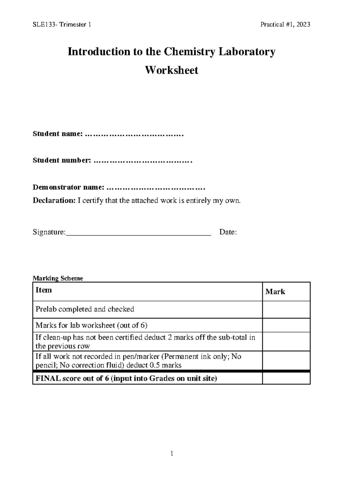 Practical 1 Worksheet: Introduction to the Laboratory - Introduction to ...