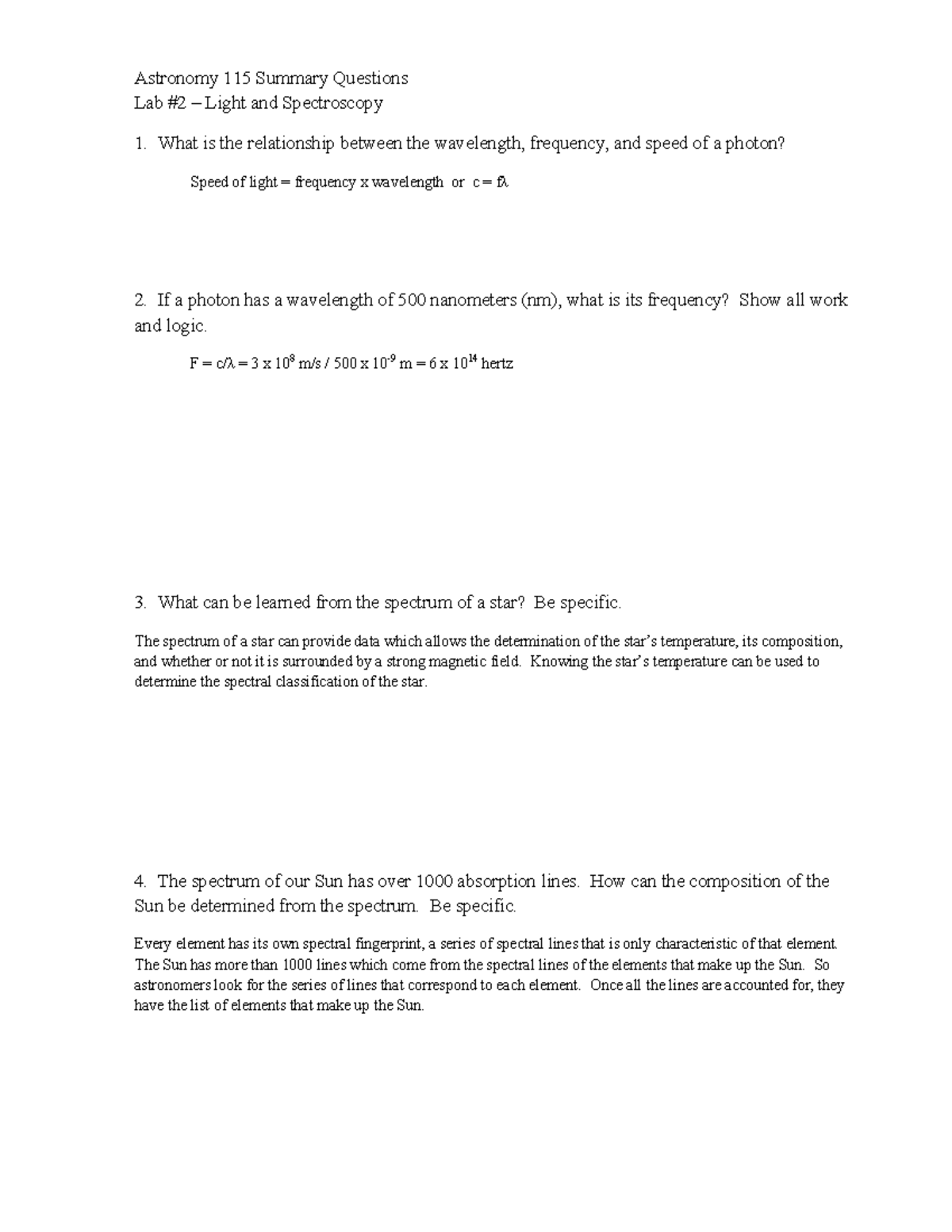 04 Lab 02 Summary Key - lab assistance - Astronomy 115 Summary ...