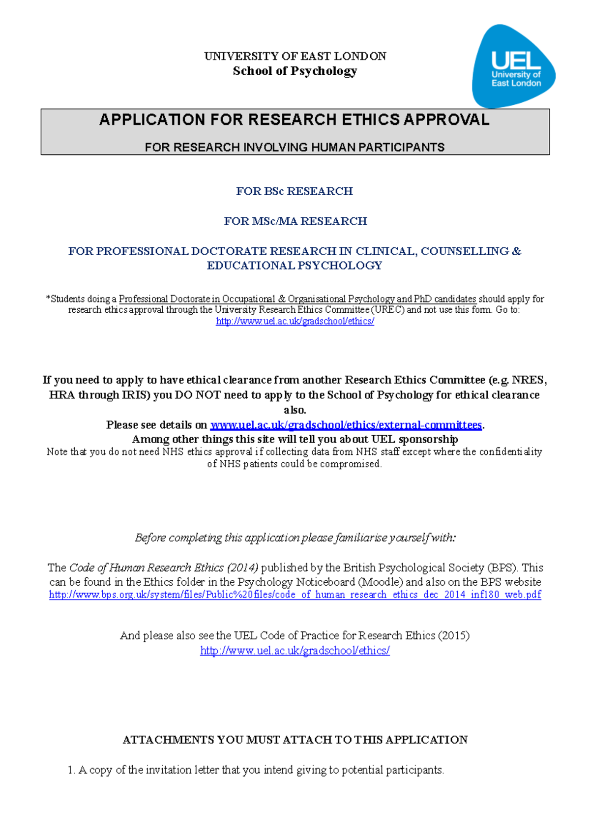 Sample Qual ethics form - UNIVERSITY OF EAST LONDON School of ...