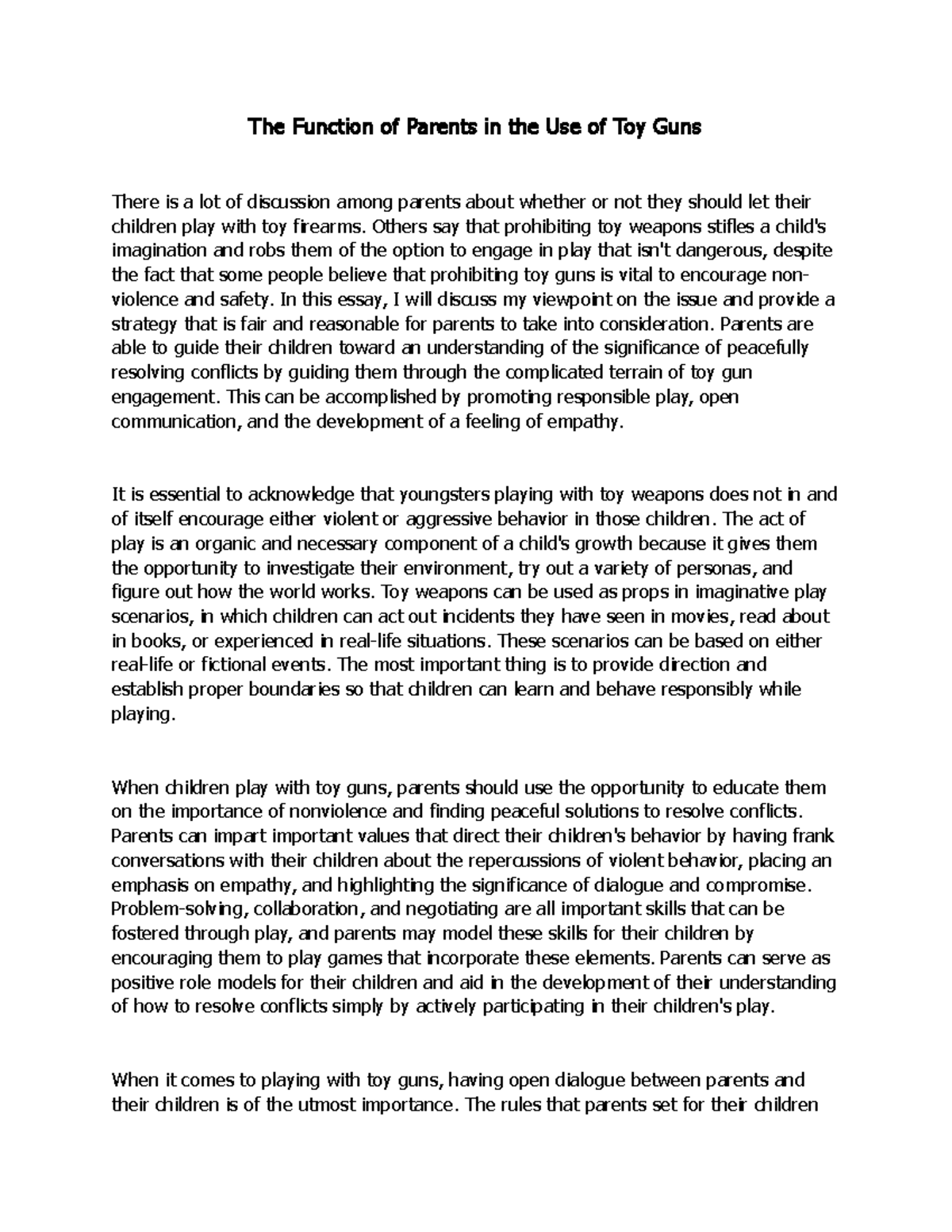 The Function of Parents in the Use of Toy Guns (Essay) - The Function ...