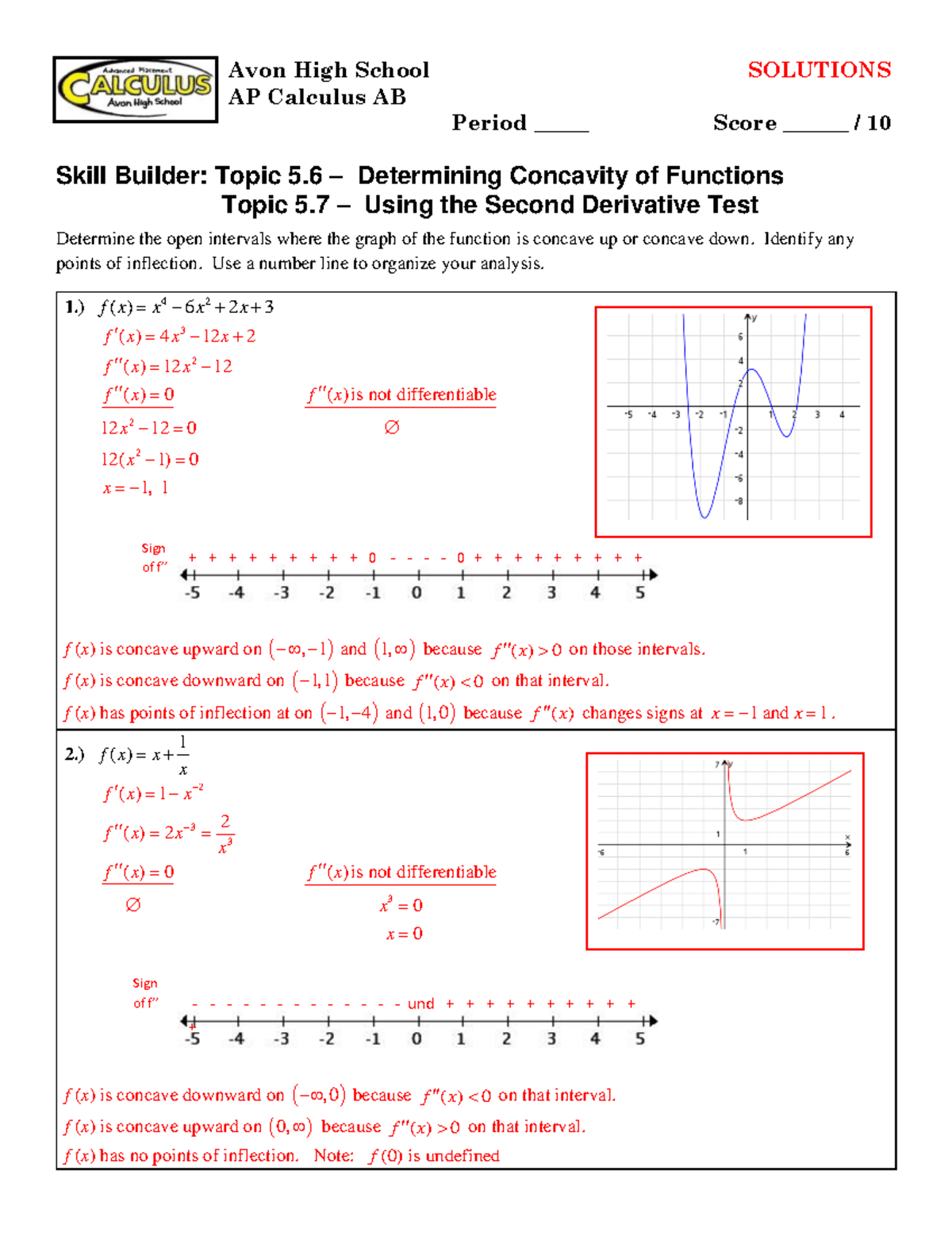 Topic 5.6-5.7 - Determining Concavity and Using the Second Derivative ...
