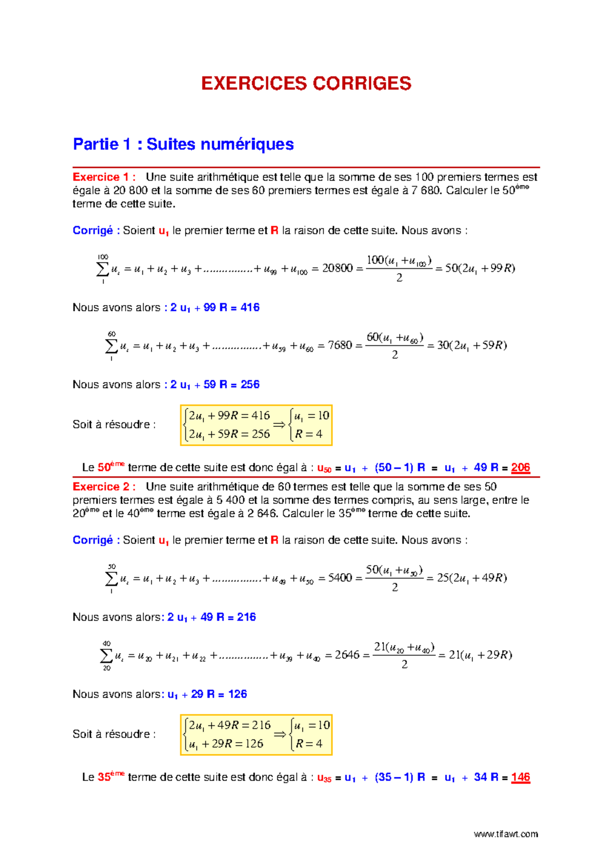 Maths-financieres www coursdefsjes com - EXERCICES CORRIGES Partie 1 ...