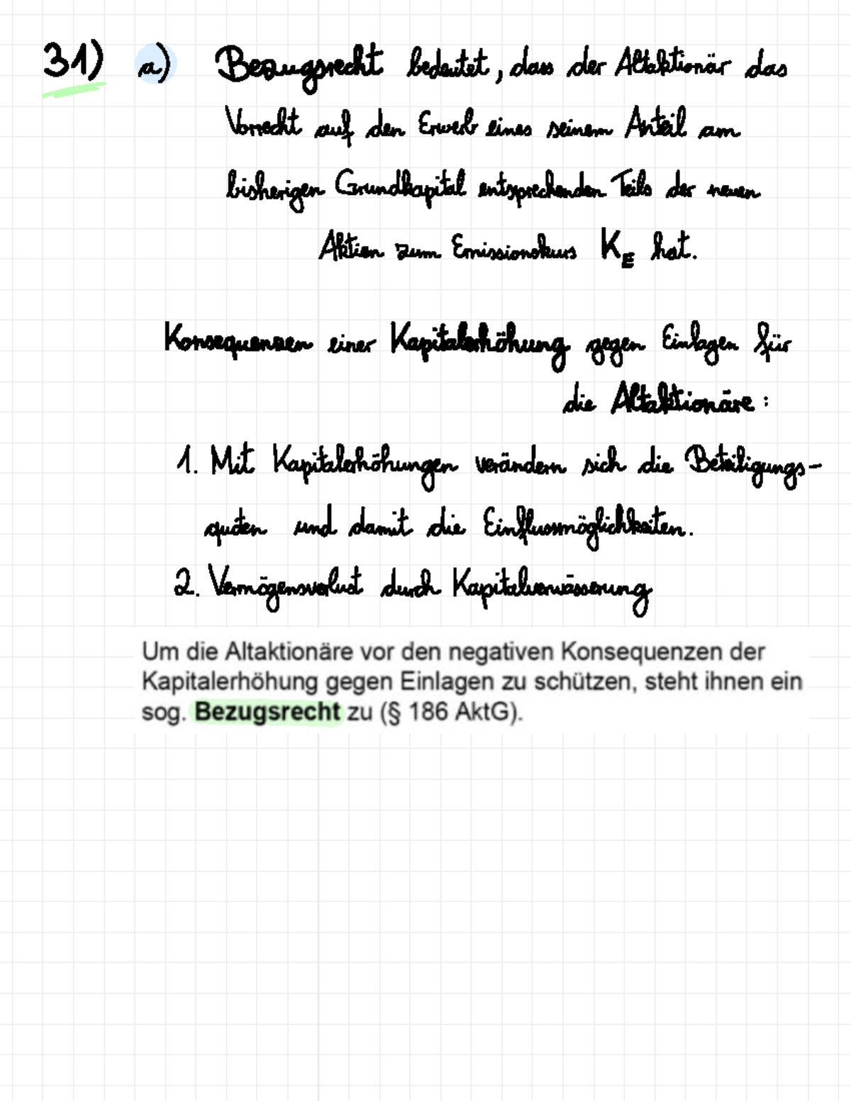 Tutorium 10 - A31-A34 - Aufgaben WS22-23 - 3 ¥ a) Bezugsrecht bedeutet ...