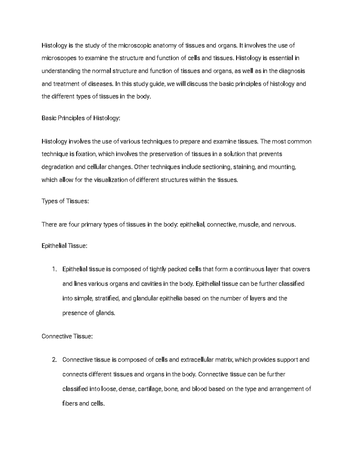 Study Guide Histology - Histology is the study of the microscopic ...