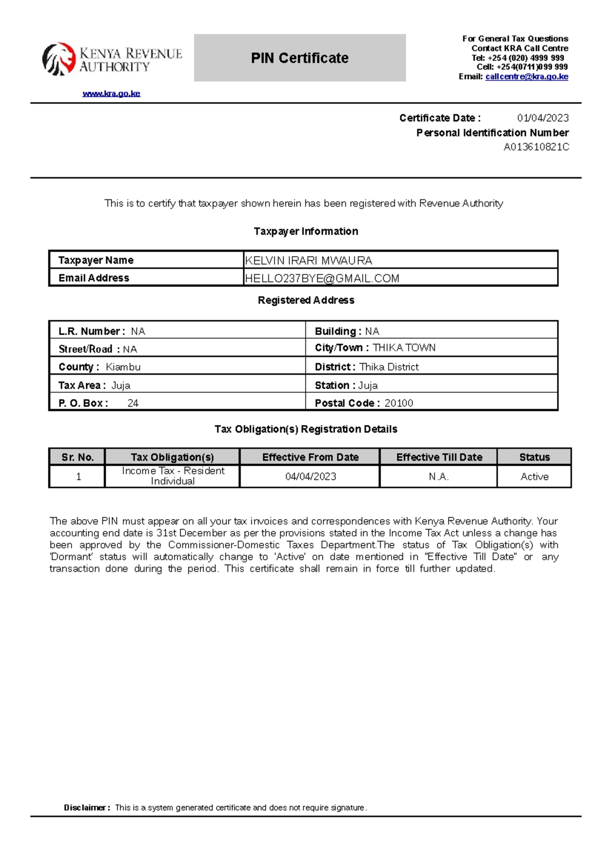 Kdox - kra.go For General Tax Questions Contact KRA Call Centre Tel ...