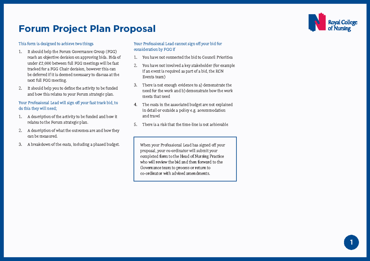 Forum Project Plan Proposal Form - This form is designed to achieve two ...