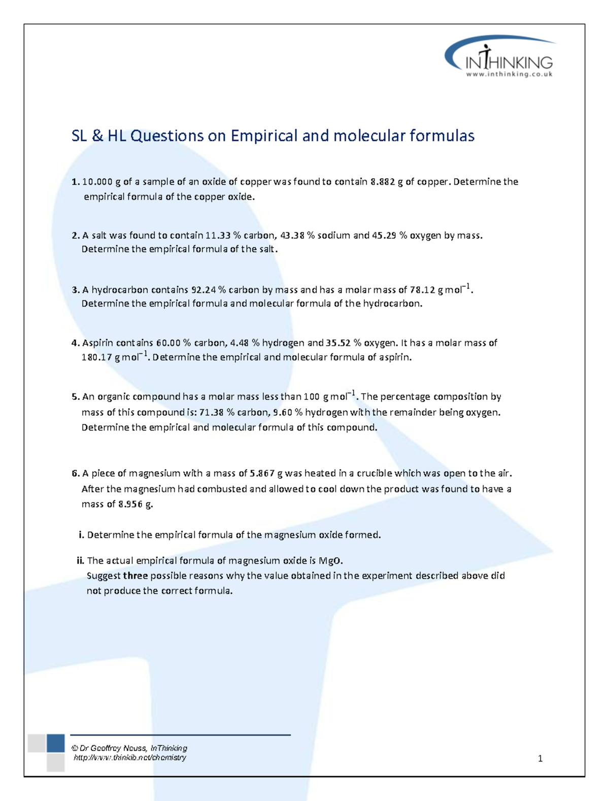 Empiricalformulas exercices in Thinking - 1 © Dr Geoffrey Neuss ...