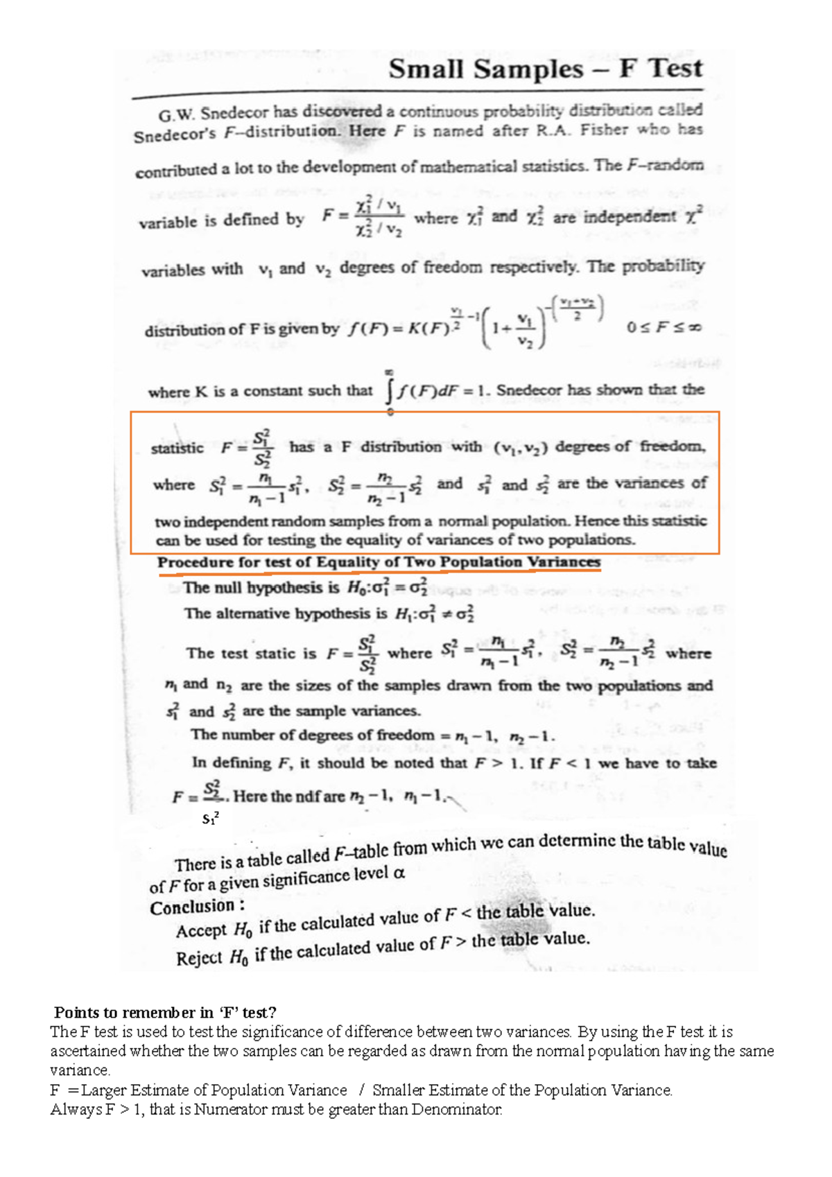 Statistics UNIT FIVE - F Tests-1 - Data mining - Points to remember in ...