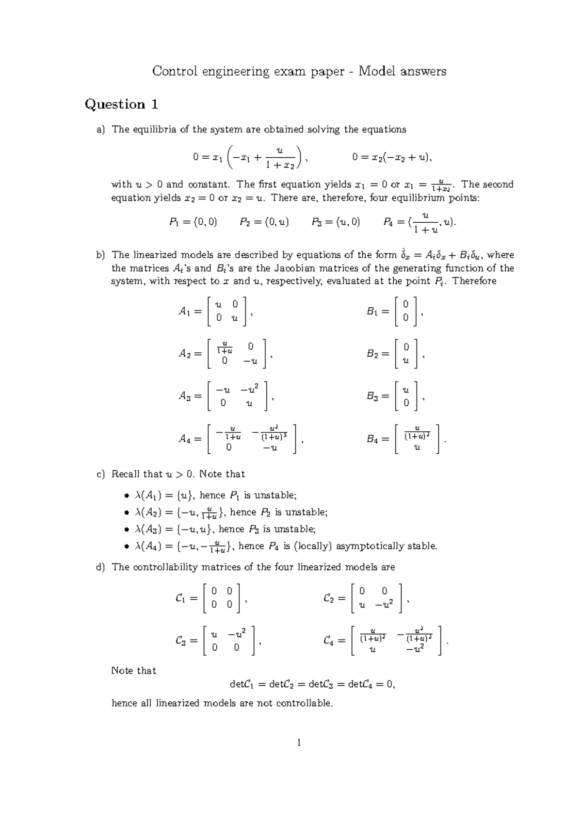Exam 2009, answers - Control engineering exam paper - Model answers ...