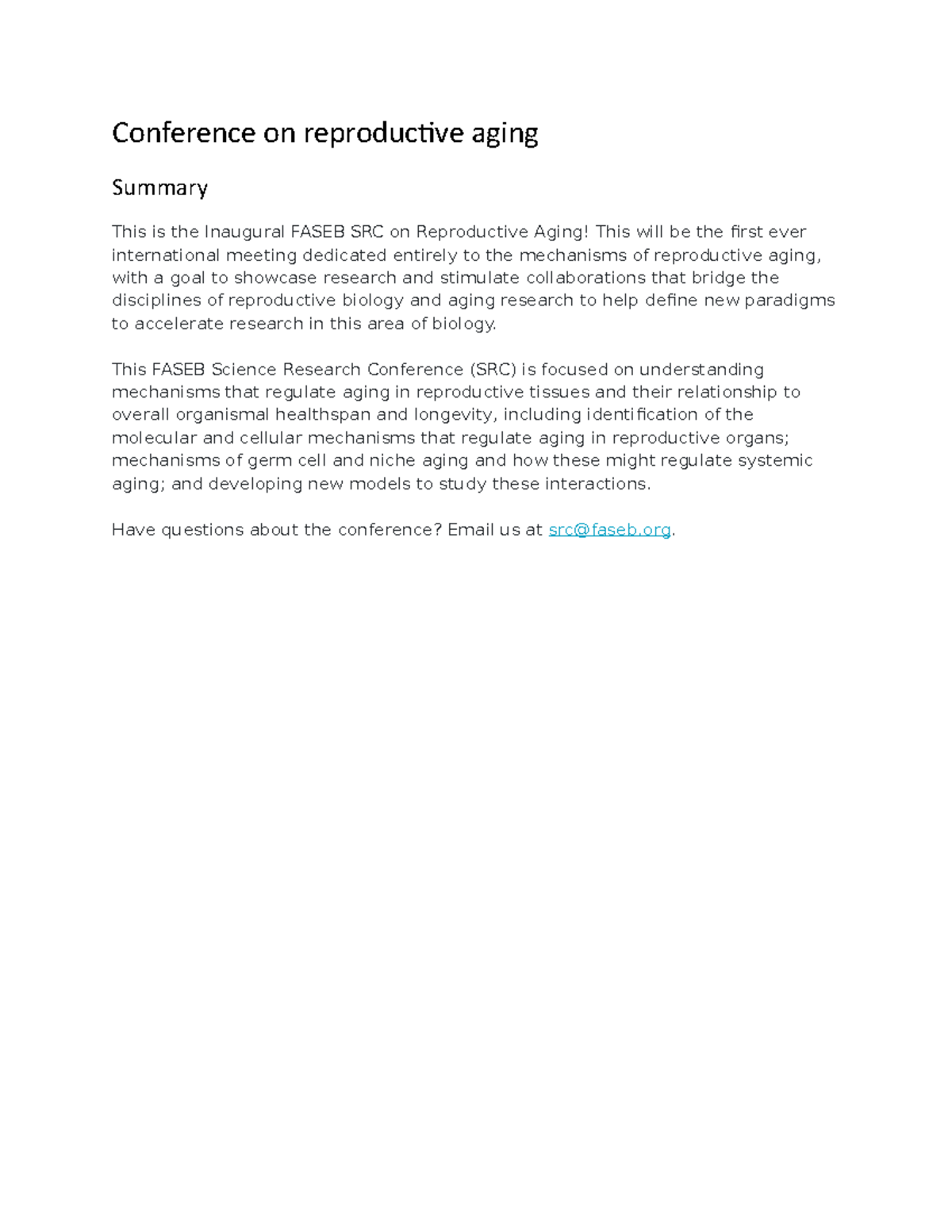 Conference on reproductive aging - Conference on reproductive aging ...