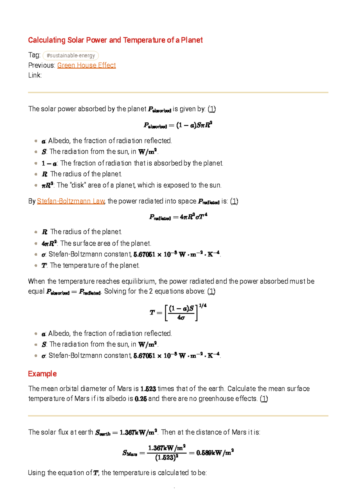 Calculating Solar Power and Temperature of a Planet - S: The radiation ...