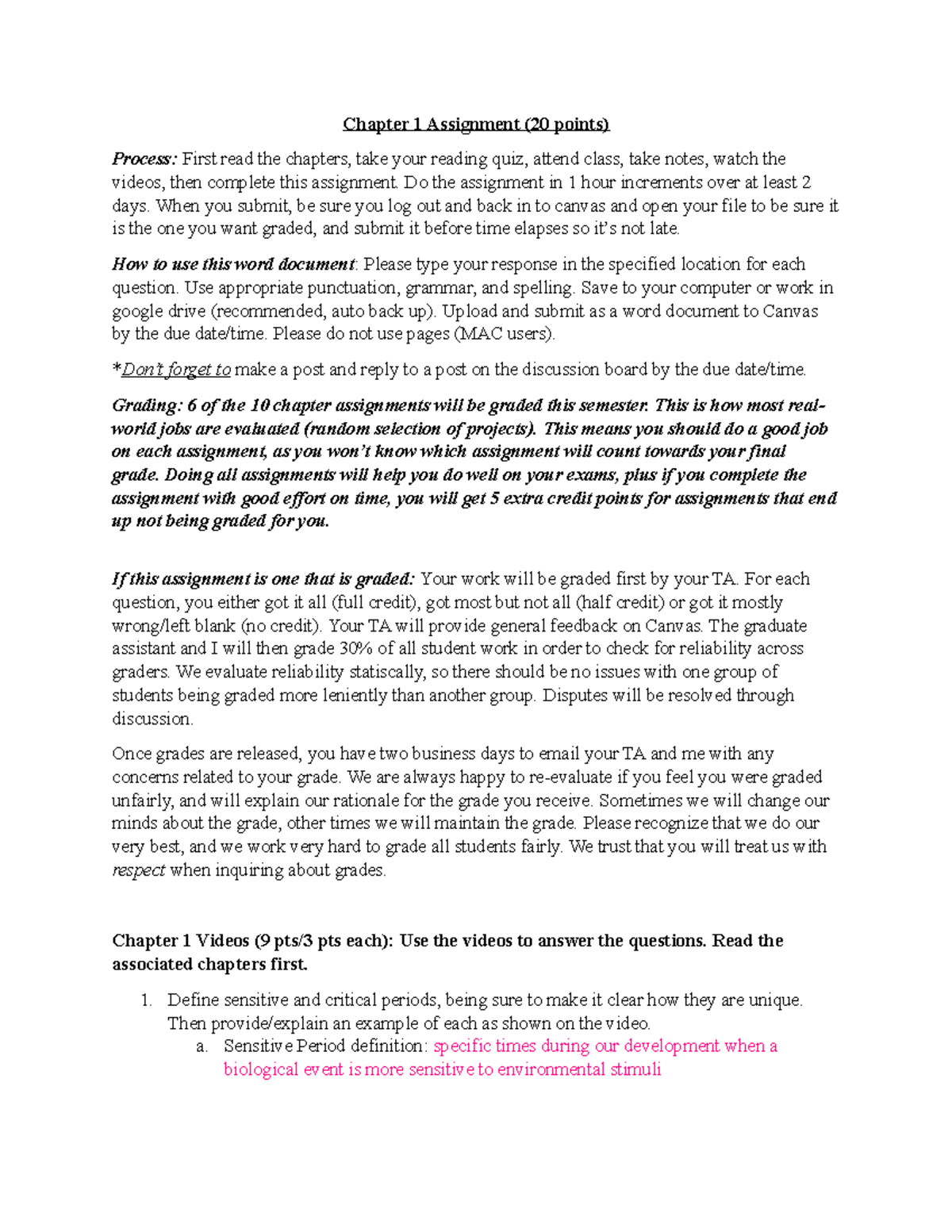 Chapter 1 assignment - Chapter 1 Assignment (20 points) Process: First ...