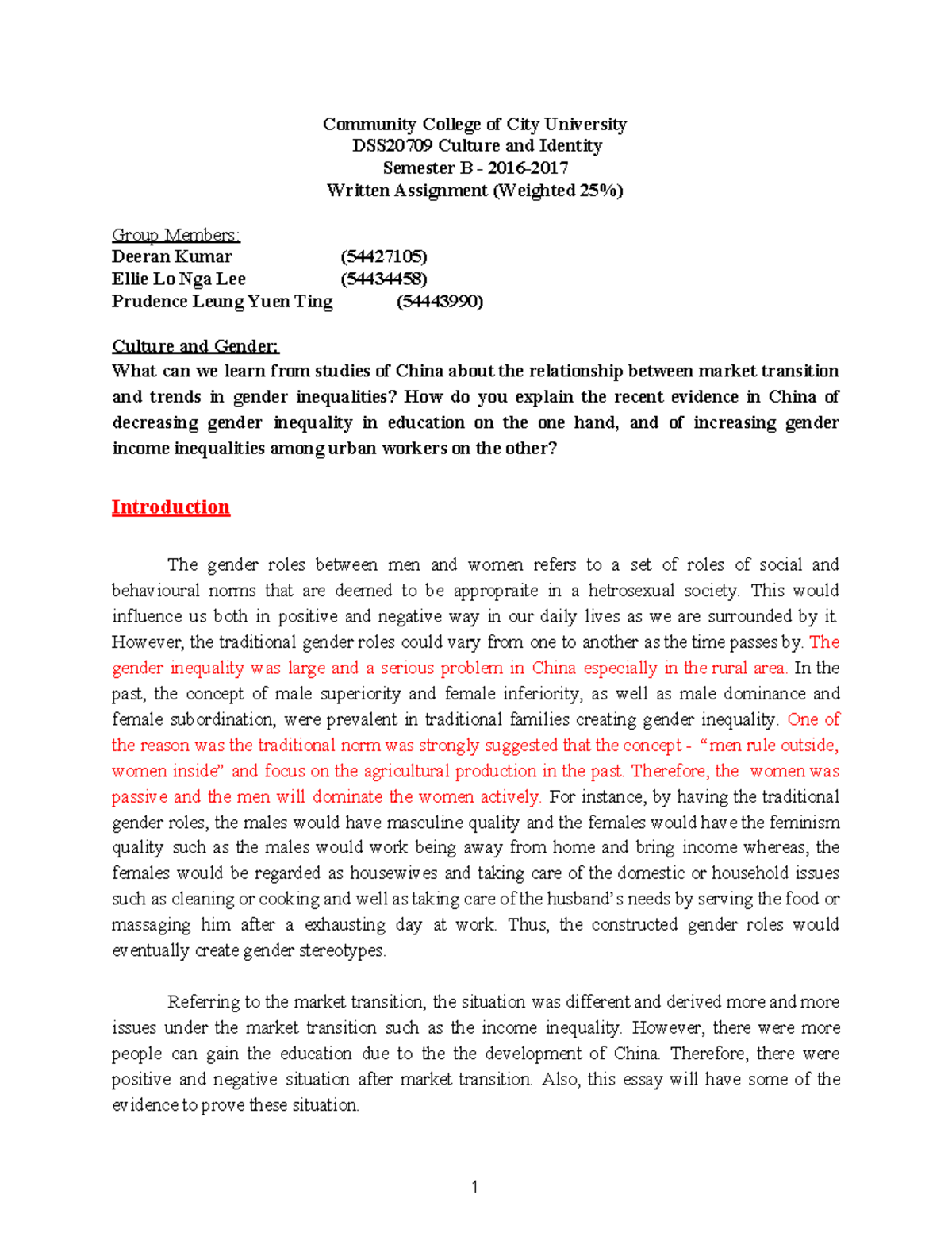 Culture and Gender Written Assignment - Community College of City ...