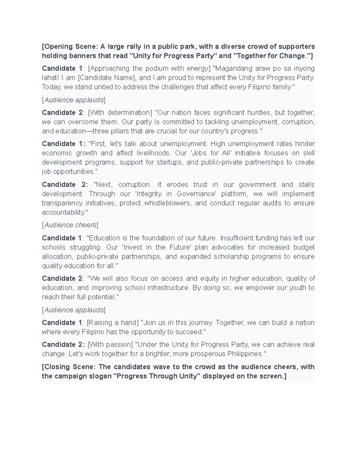 UPP- Script-OPT - Un ksksbshs - [Opening Scene: A large rally in a ...