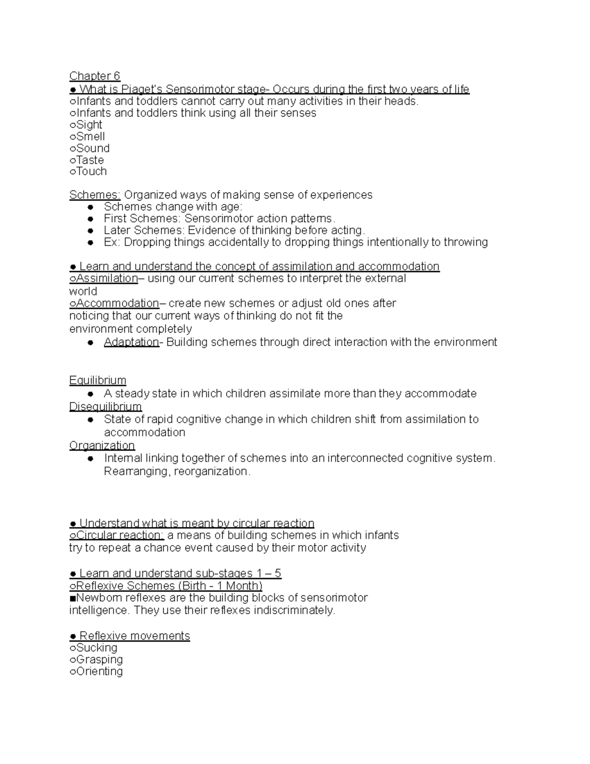 Chapter 6 CD Notes - Chapter 6 What is Piaget’s Sensorimotor stage ...