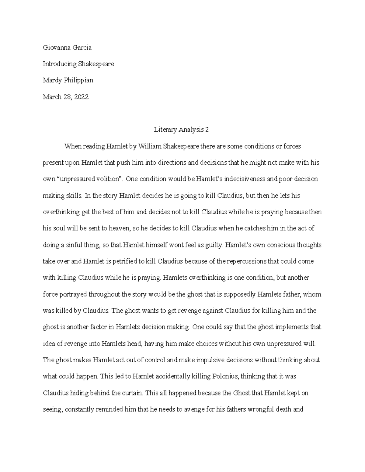 Literary analysis 2 shakespeare - Giovanna Garcia Introducing ...