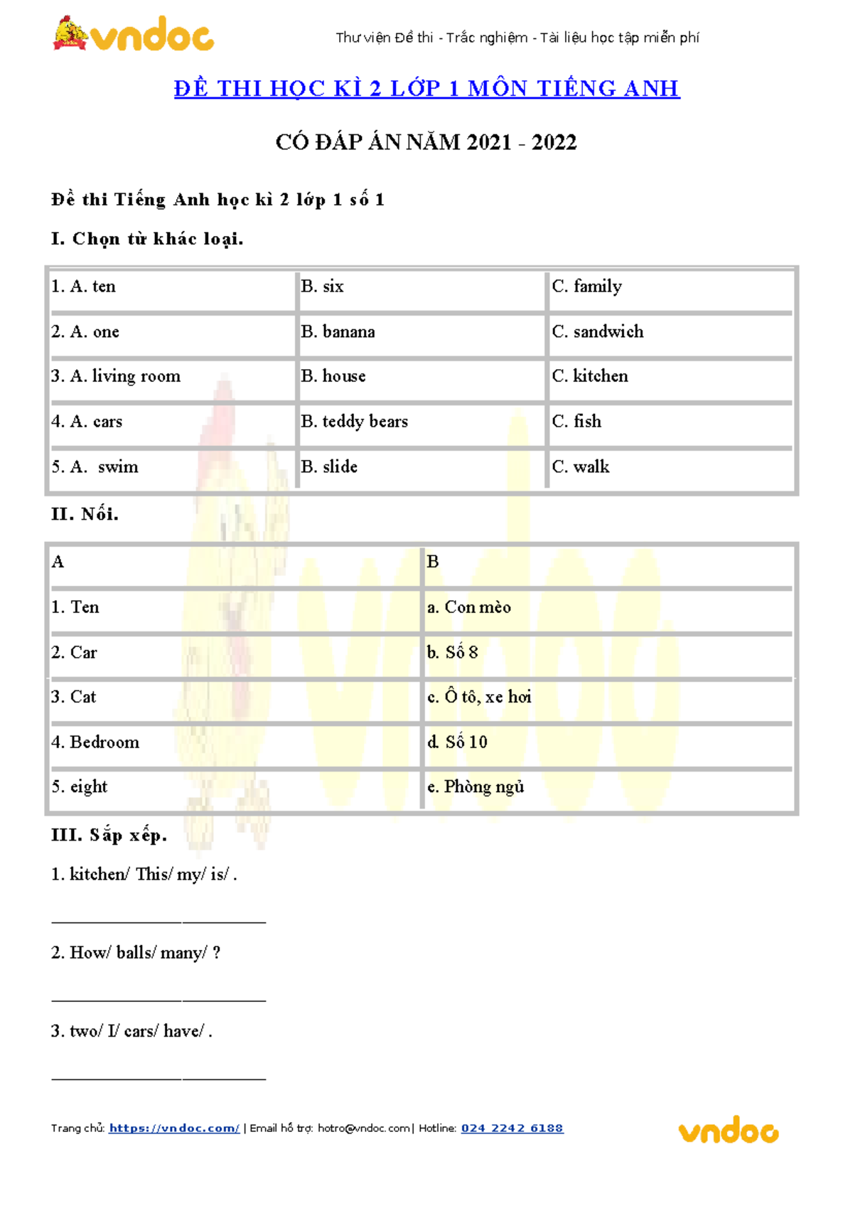 De thi tieng anh lop 1 hoc ky 2 i learn smart start nam 2022 - ĐỀ THI HỌC KÌ 2 LỚP 1 MÔN TIẾNG ...