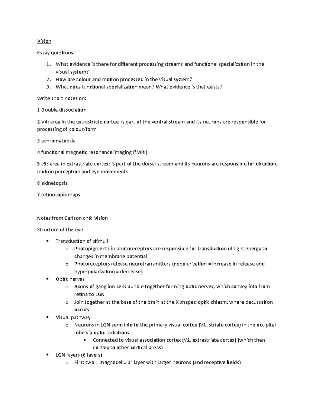 Vision and attention - Matthew Rushworth Psychobiology module notes ...