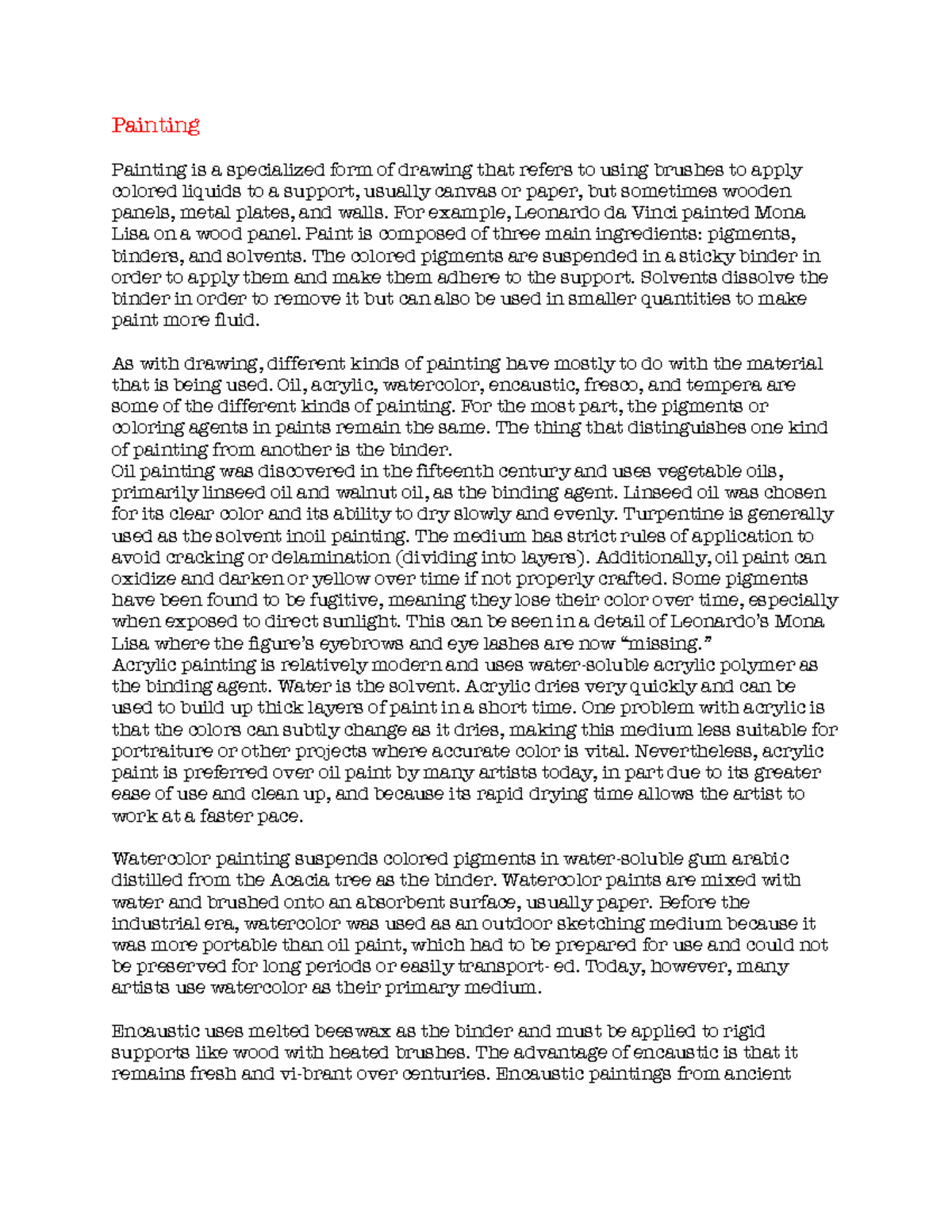 Painting - Painting Painting is a specialized form of drawing that ...