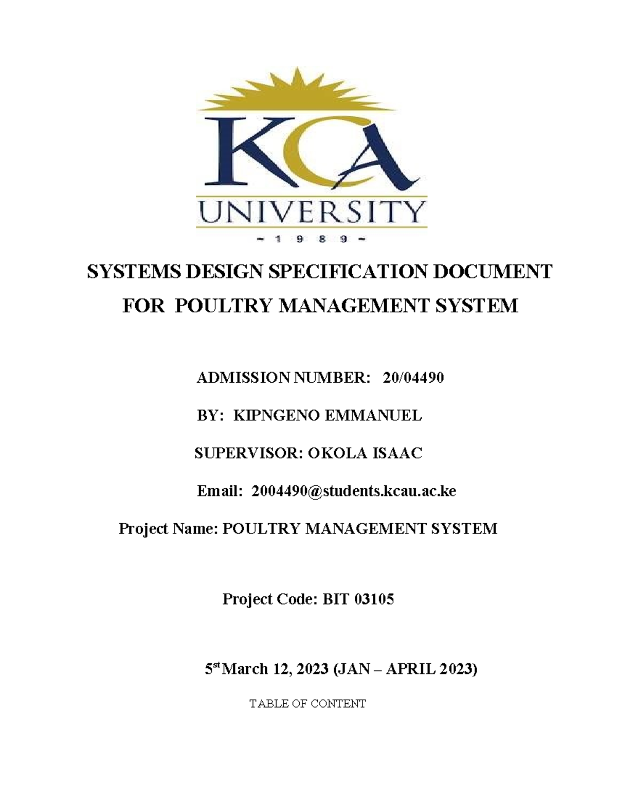 SDS For poultry farm management system - SYSTEMS DESIGN SPECIFICATION ...