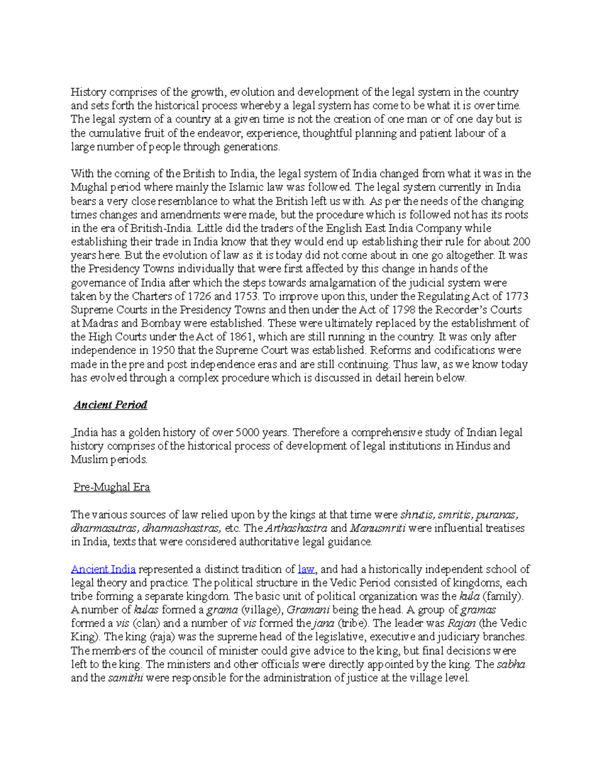 Evolution OF LAW - Notes - History comprises of the growth, evolution ...