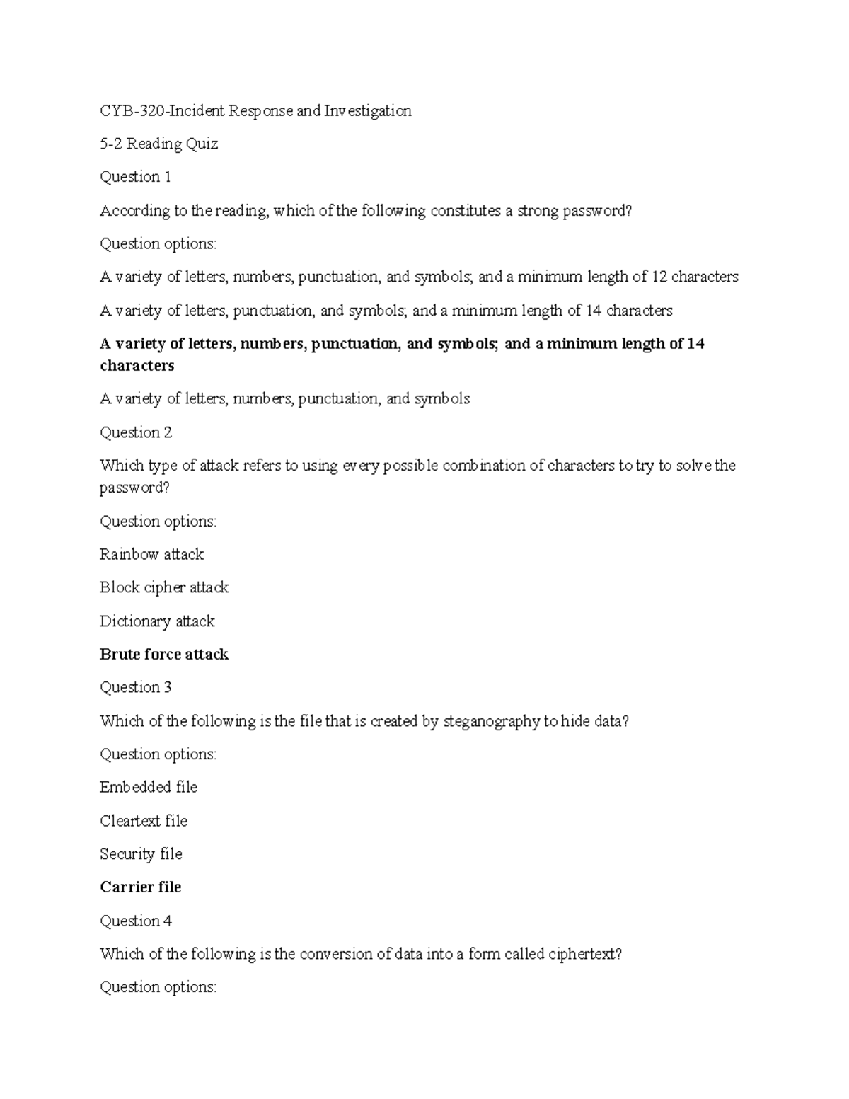CYB-320-Reading quiz - CYB-320-Incident Response and Investigation 5-2 ...