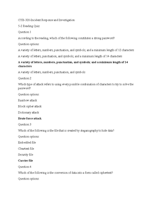 CYB-410 - 2-1 Reading Quiz - 2 - 1 Reading Quiz Question 1, Which of ...