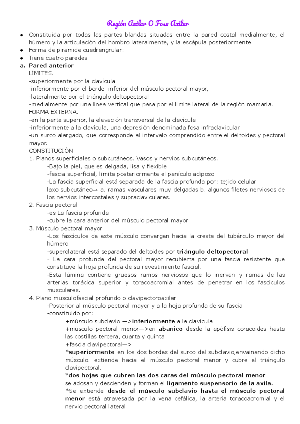Fosa Axilar - Resumen Anatomía 1 - Regió Axila O Fs Axila Constituida ...