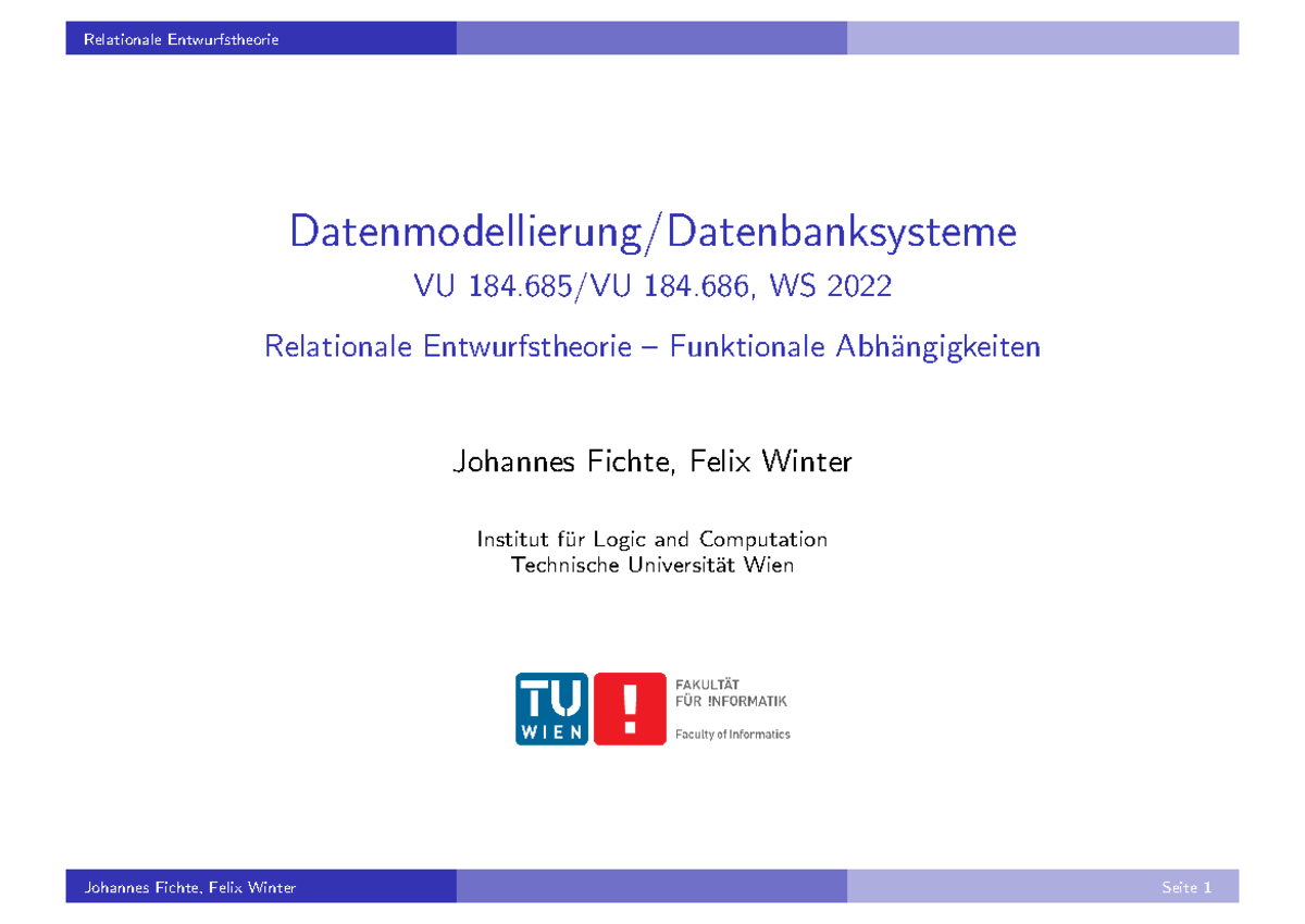 Funktionale Abhaengigkeiten handout - Relationale Entwurfstheorie ...