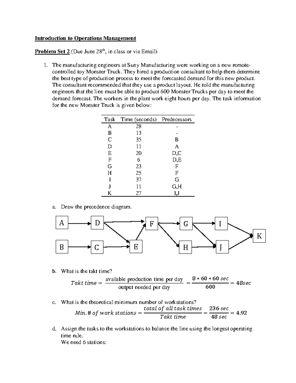 Homework 2 Solution - Introduction to Operations Management Problem Set ...