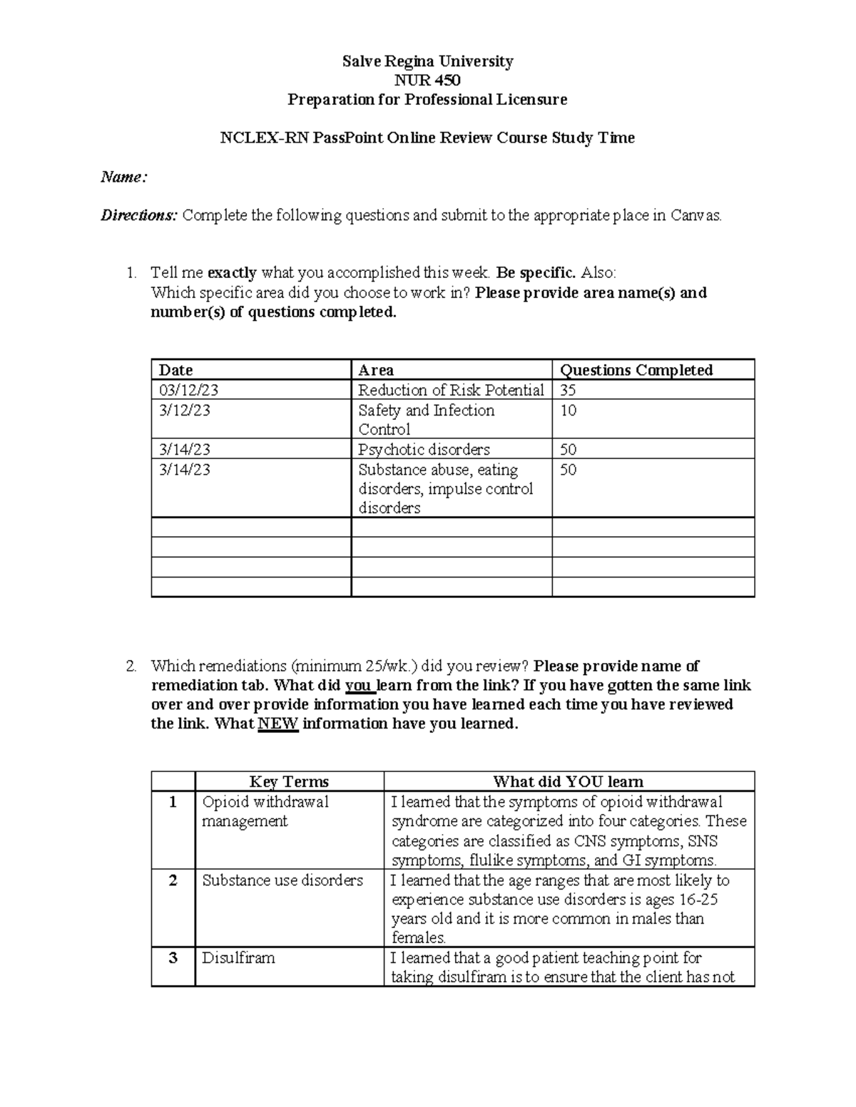 Study document week 10 - Assignment. - NUR 450 Preparation for ...