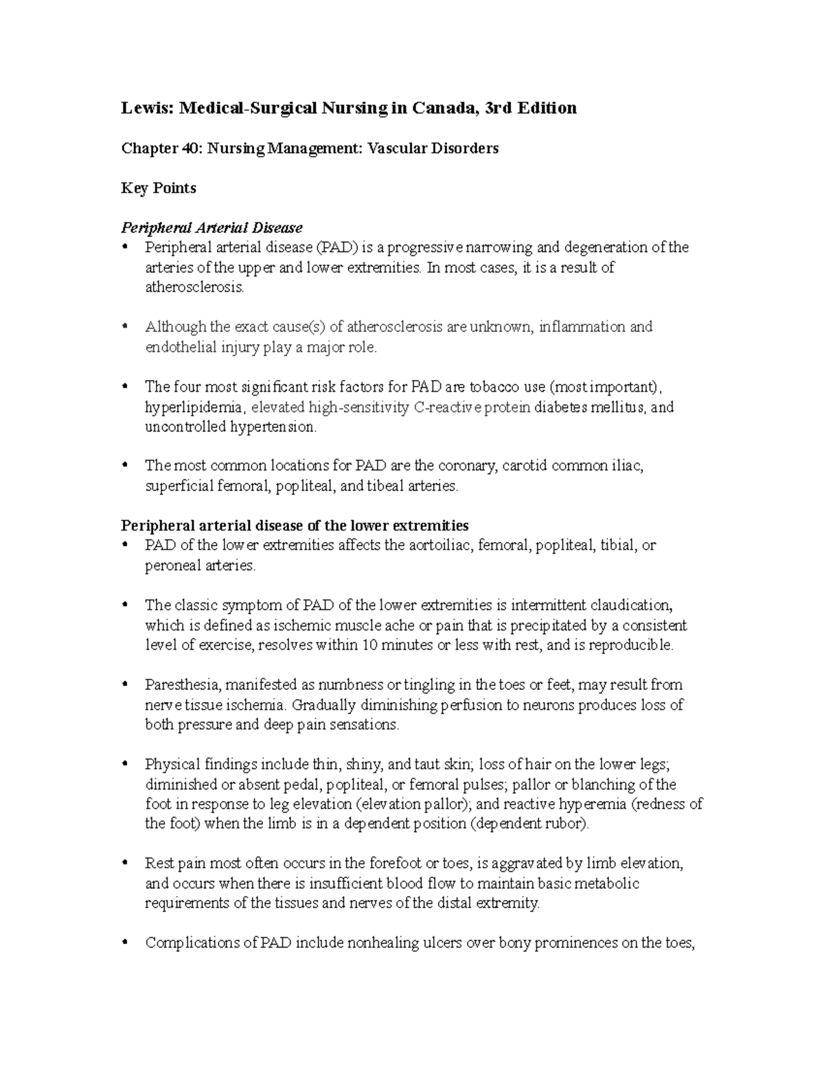 Vascular disorders key points - Lewis: Nursing in Canada, 3rd Edition ...