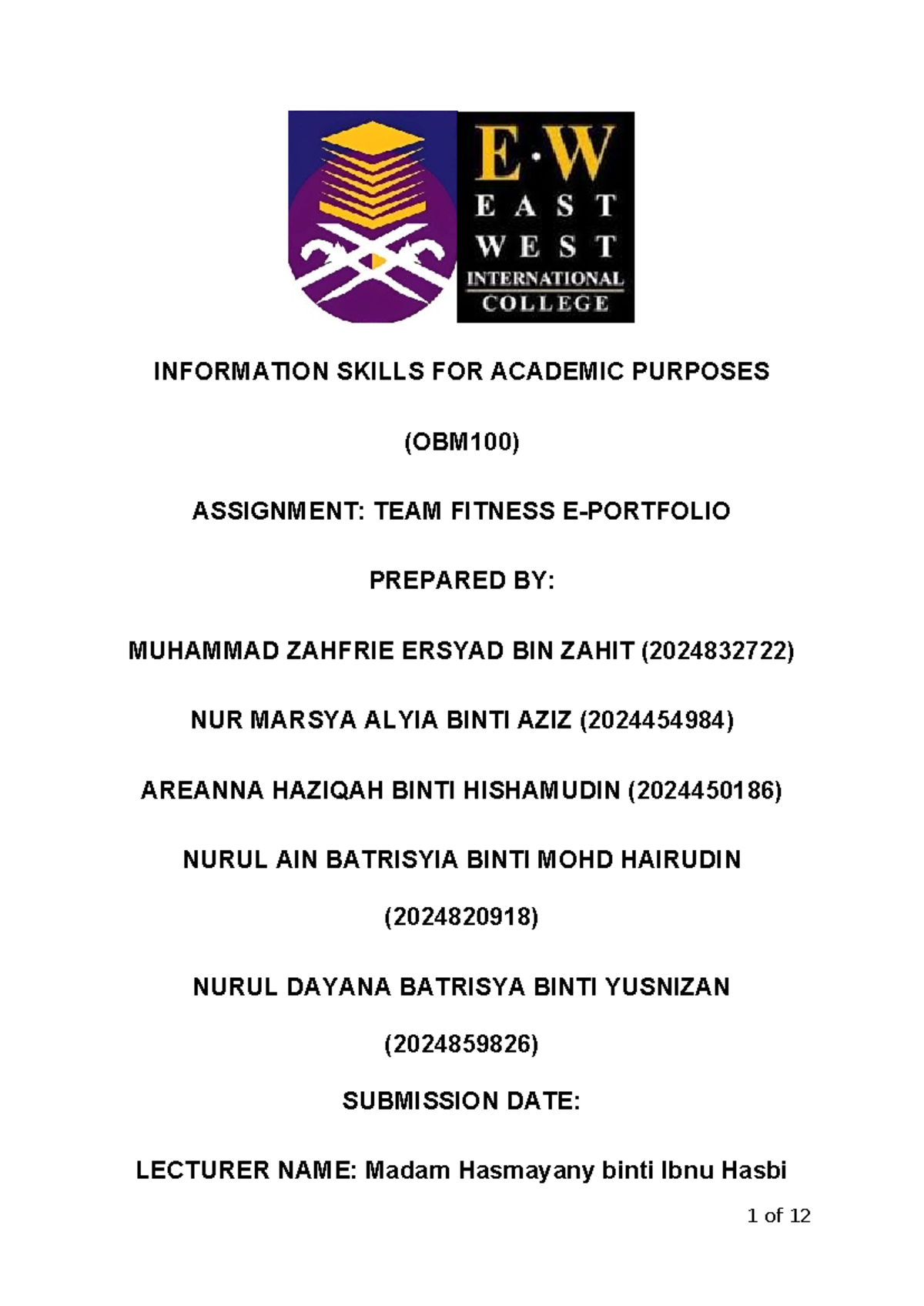 Assignment obm100 eportfolio - INFORMATION SKILLS FOR ACADEMIC PURPOSES ...