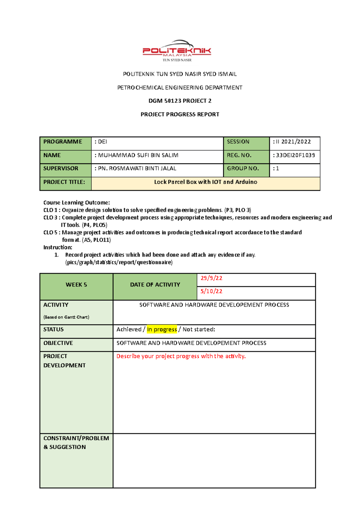 PG11 - PROJECT 2 - POLITEKNIK TUN SYED NASIR SYED ISMAIL PETROCHEMICAL ...