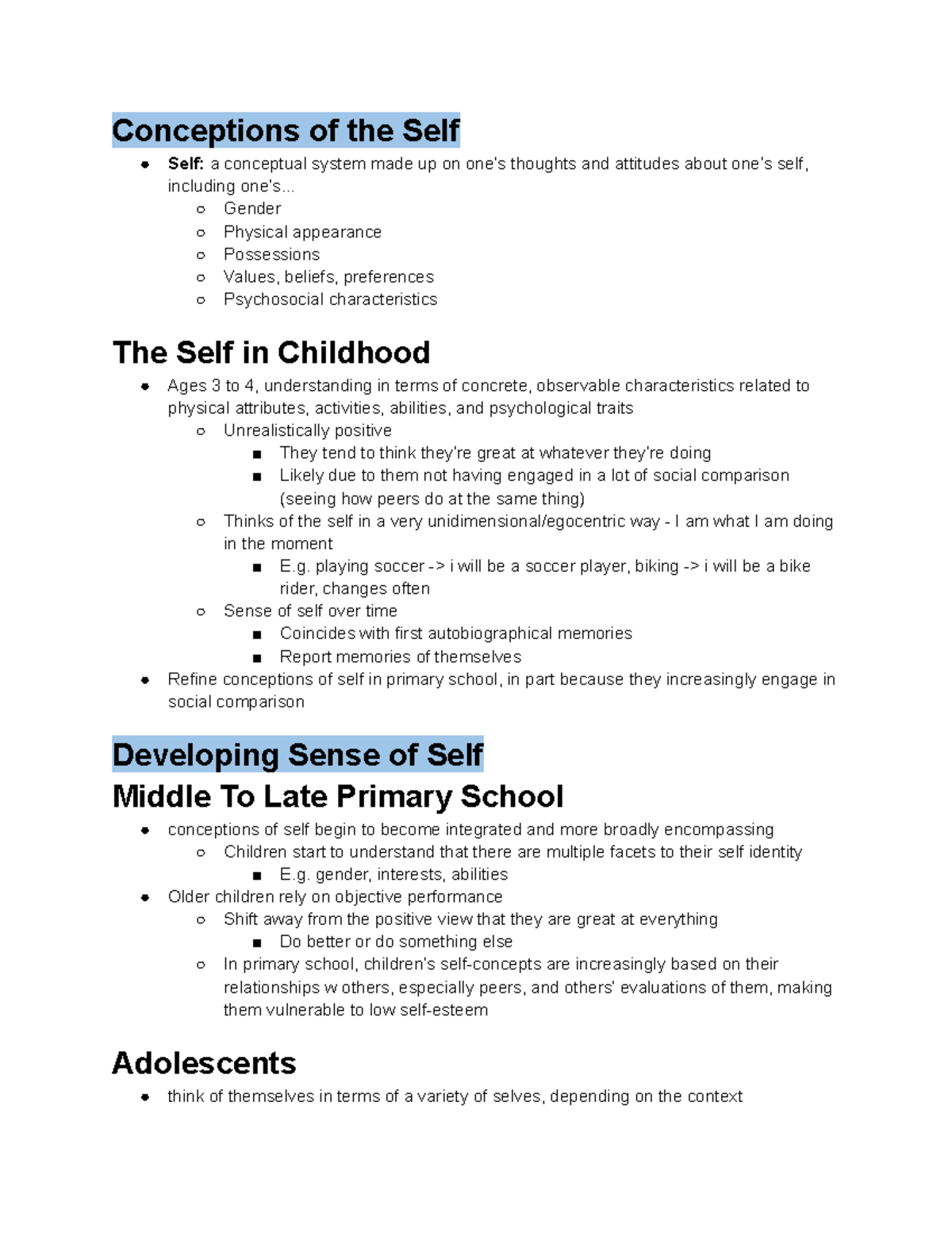 PSYC315 Week #4 - Self, Family, and Peers - Conceptions of the Self ...